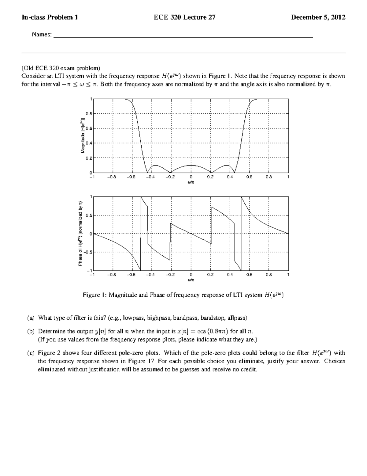 Problems In-class Lecture 27 - Problem 1 ECE 320 Lecture 27 December 5 ...