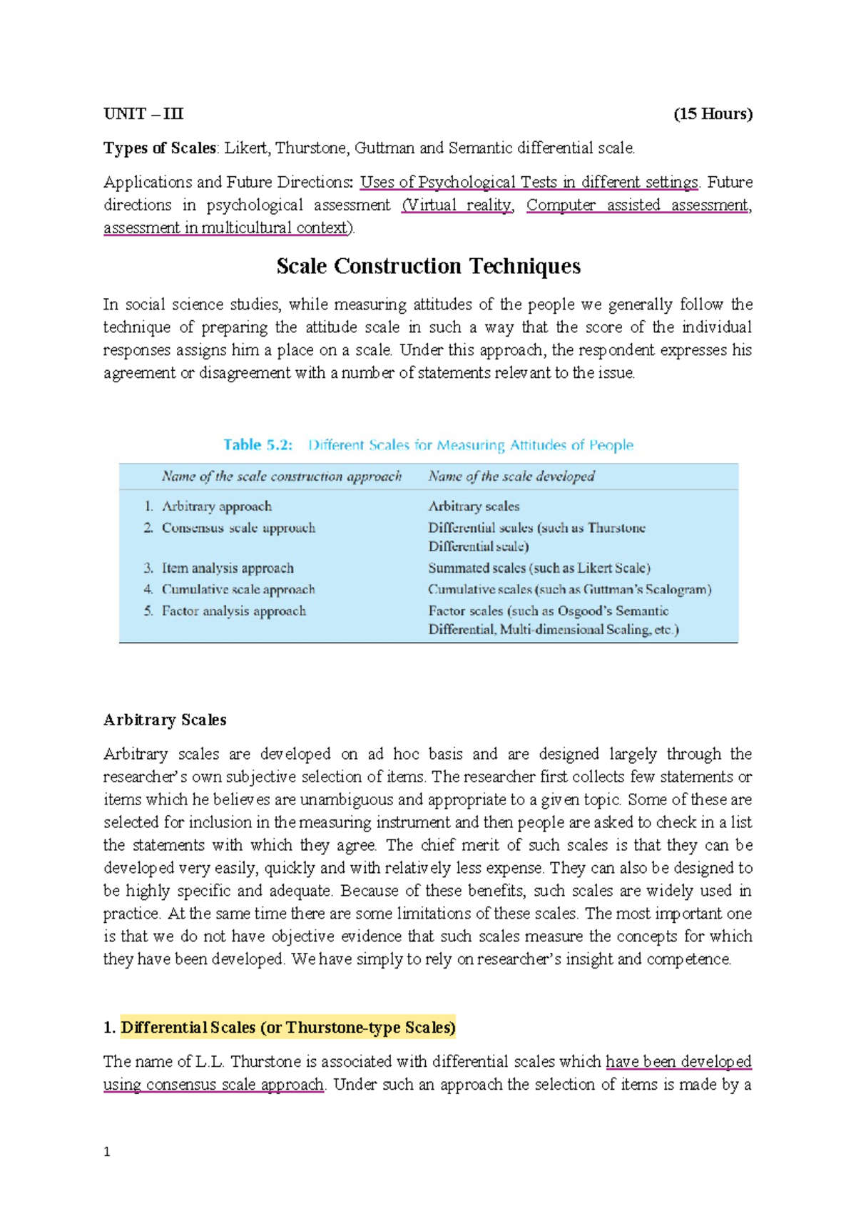 UNIT 3 Scales - jghjk - UNIT – III (15 Hours) Types of Scales: Likert ...