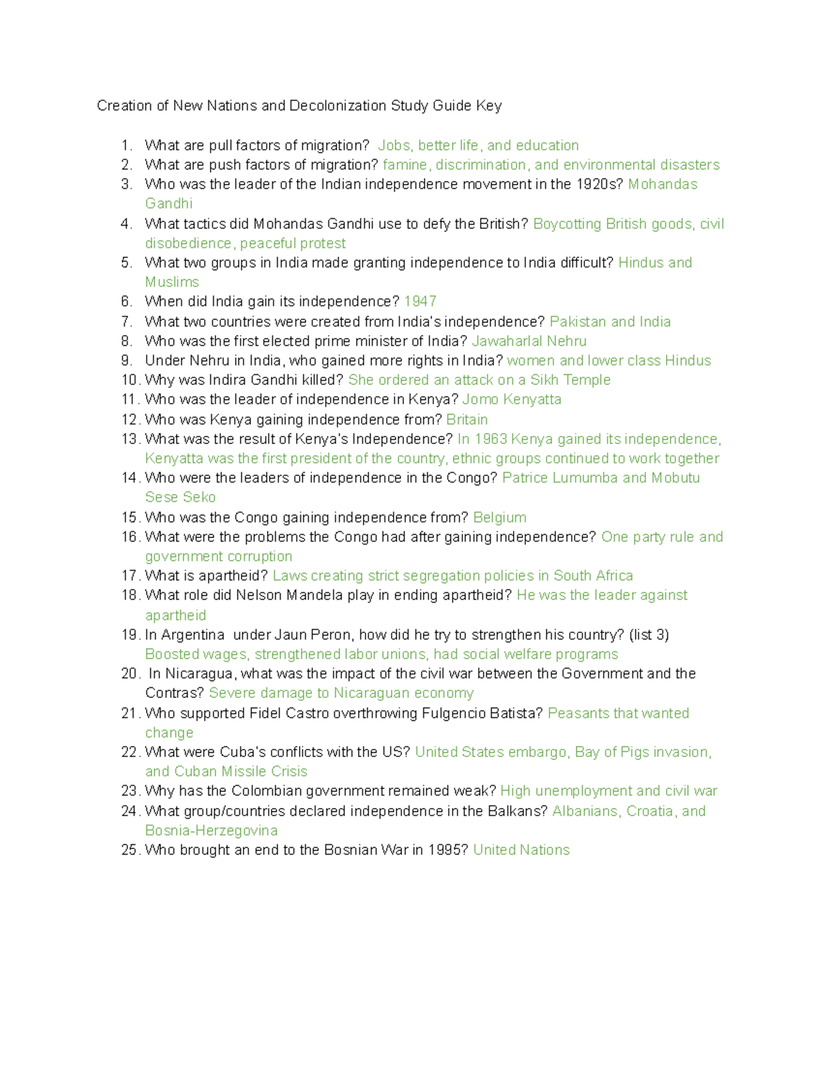 Creation of New Nations and Decolonization Study Guide - Studocu