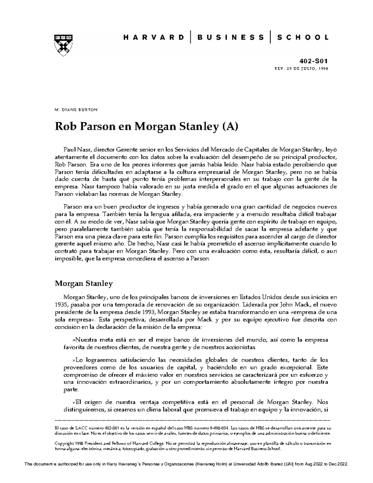 Caso rob parson - 4 0 2 - S 0 1 R E V. 2 9 D E J U L I O , 1 9 9 8 El caso de LACC número 402 ...
