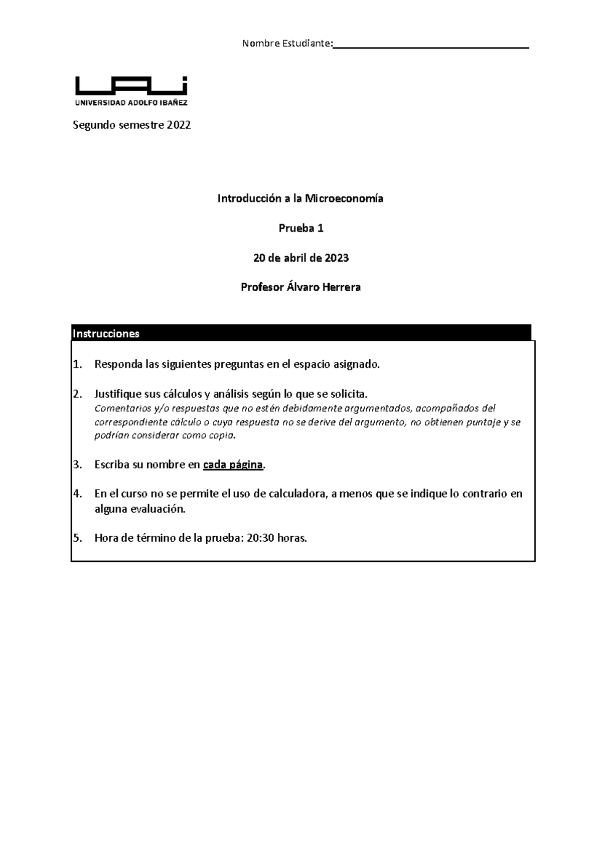 2023 - Intro a Micro 1s 2023 prueba 1 - Pauta, ' - Segundo semestre 2022 Introducción a la - Studocu