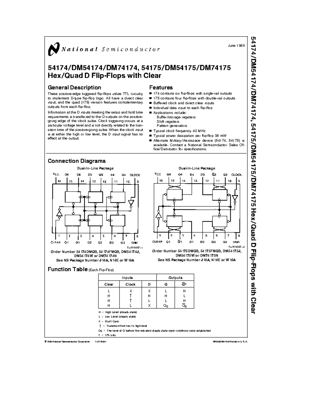 54174 National Semiconductor - TL/F/ 54174/DM54174/DM74174, 54175 ...