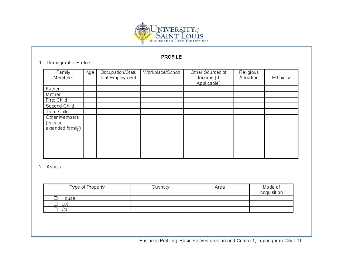 Gr10 Questionnaire - to be printed - PROFILE Demographic Profile Family ...