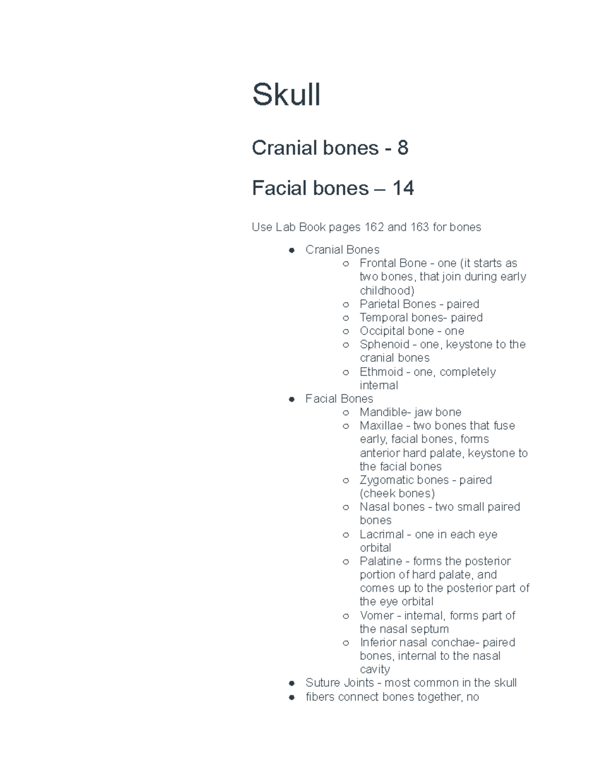 Skull Cranial Nerves - Skull Cranial bones - 8 Facial bones – 14 Use ...