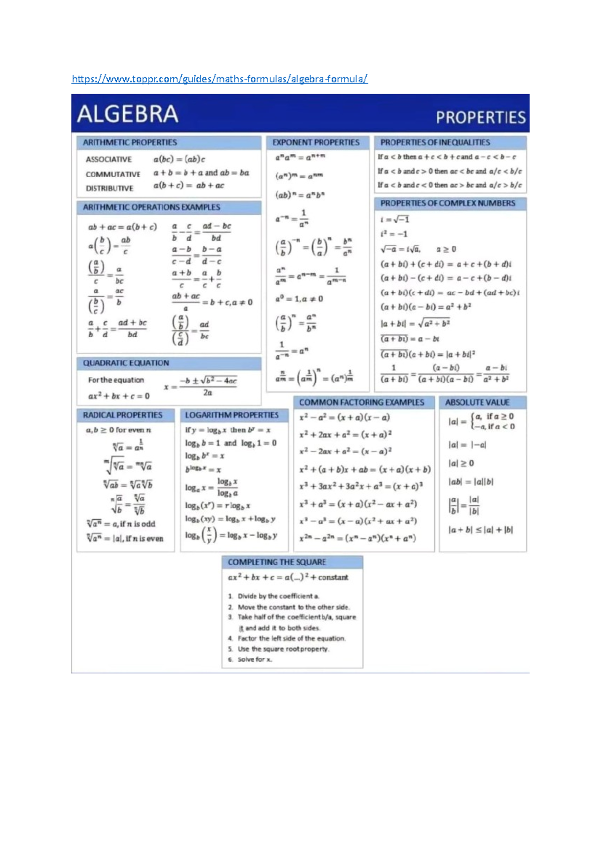 Matematiske formler - Matematikk - toppr/guides/maths-formulas/algebra ...