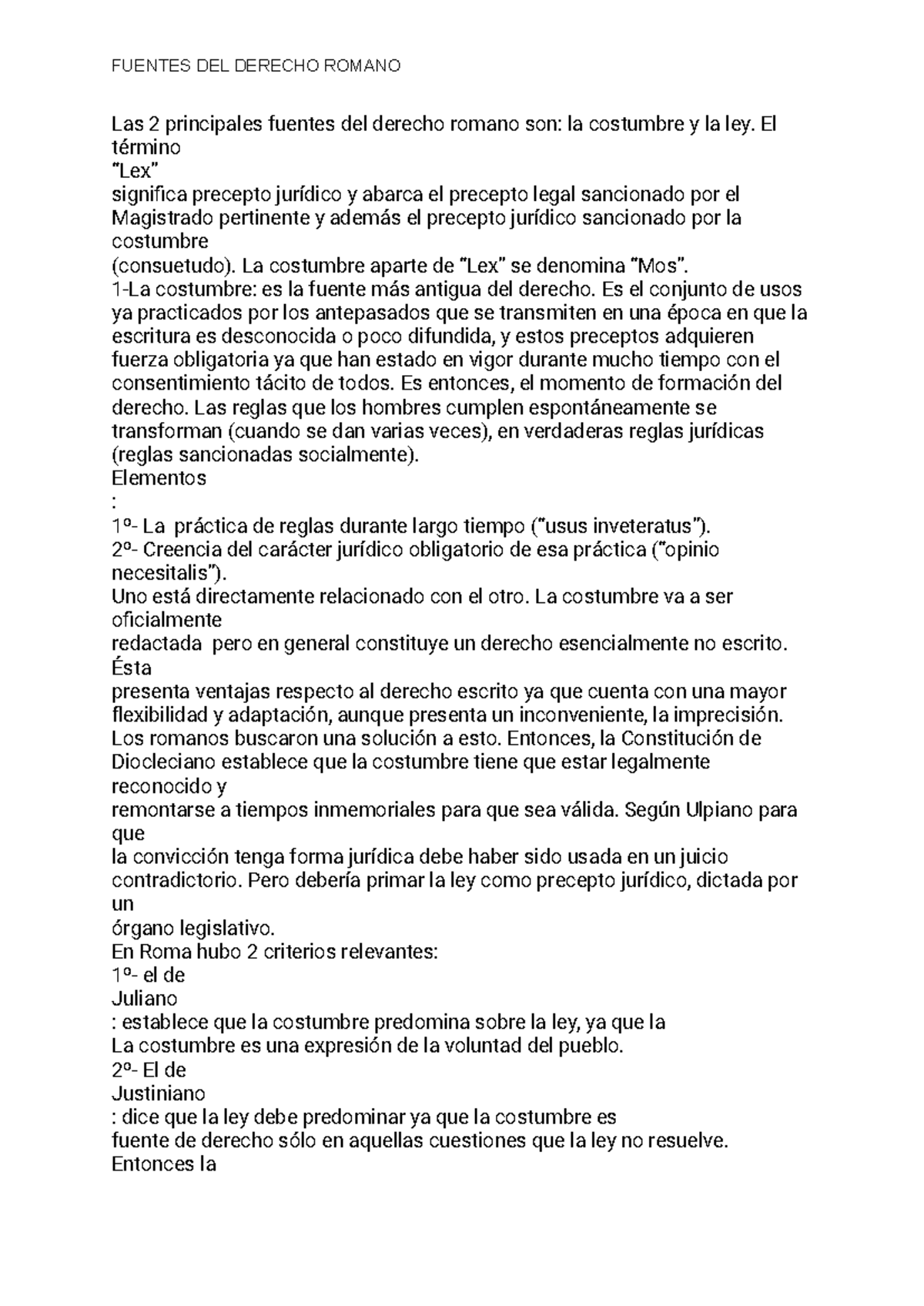Fuentes del Derecho romano - El término “Lex” significa precepto ...