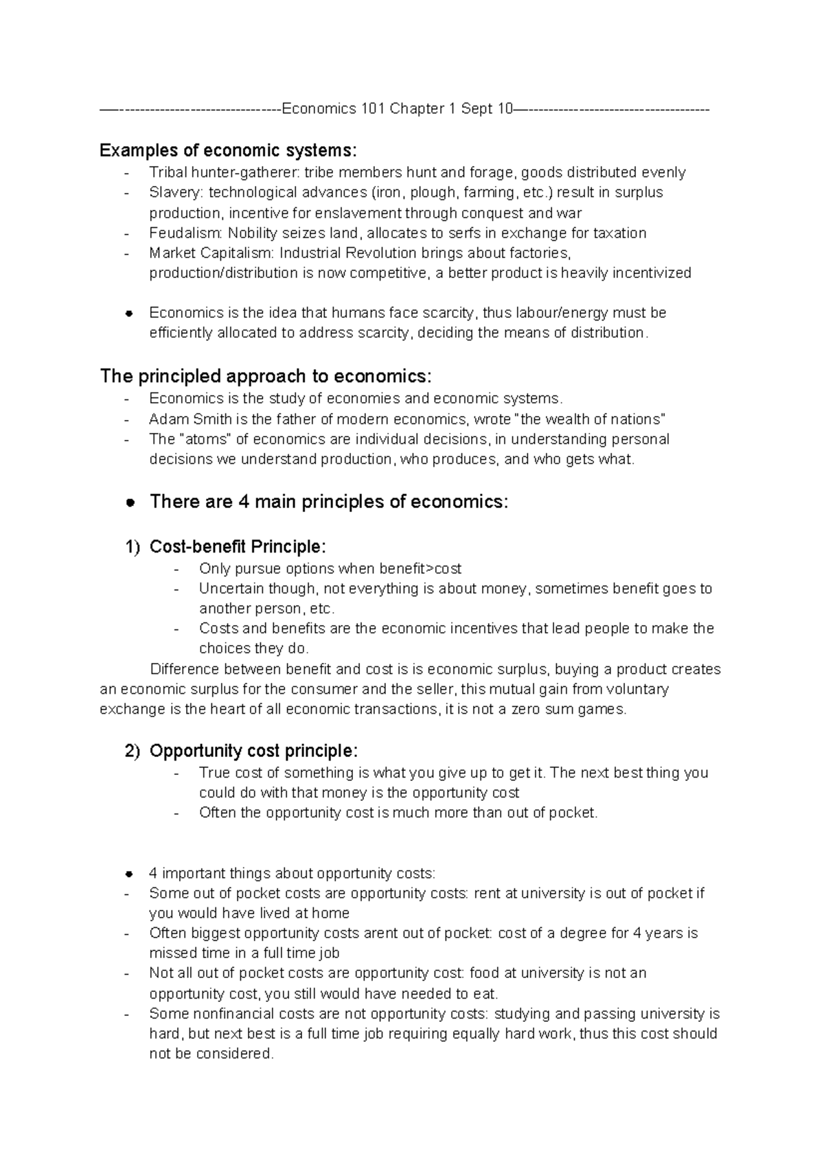 Econ101 Notes - —-Economics 101 Chapter 1 Sept 10—- Examples of ...
