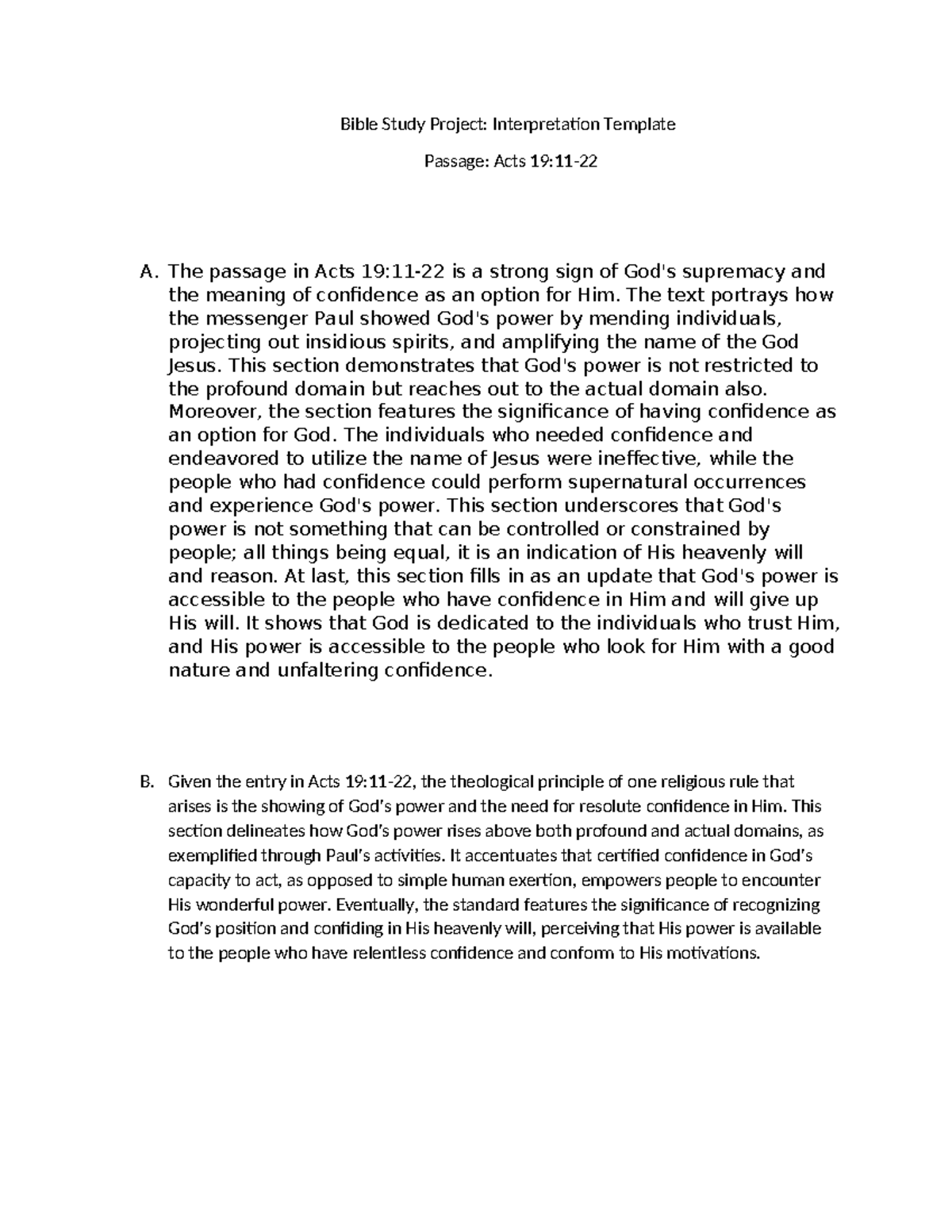 Bible Study Project Interpretation Template Passage Acts 1911 - The ...