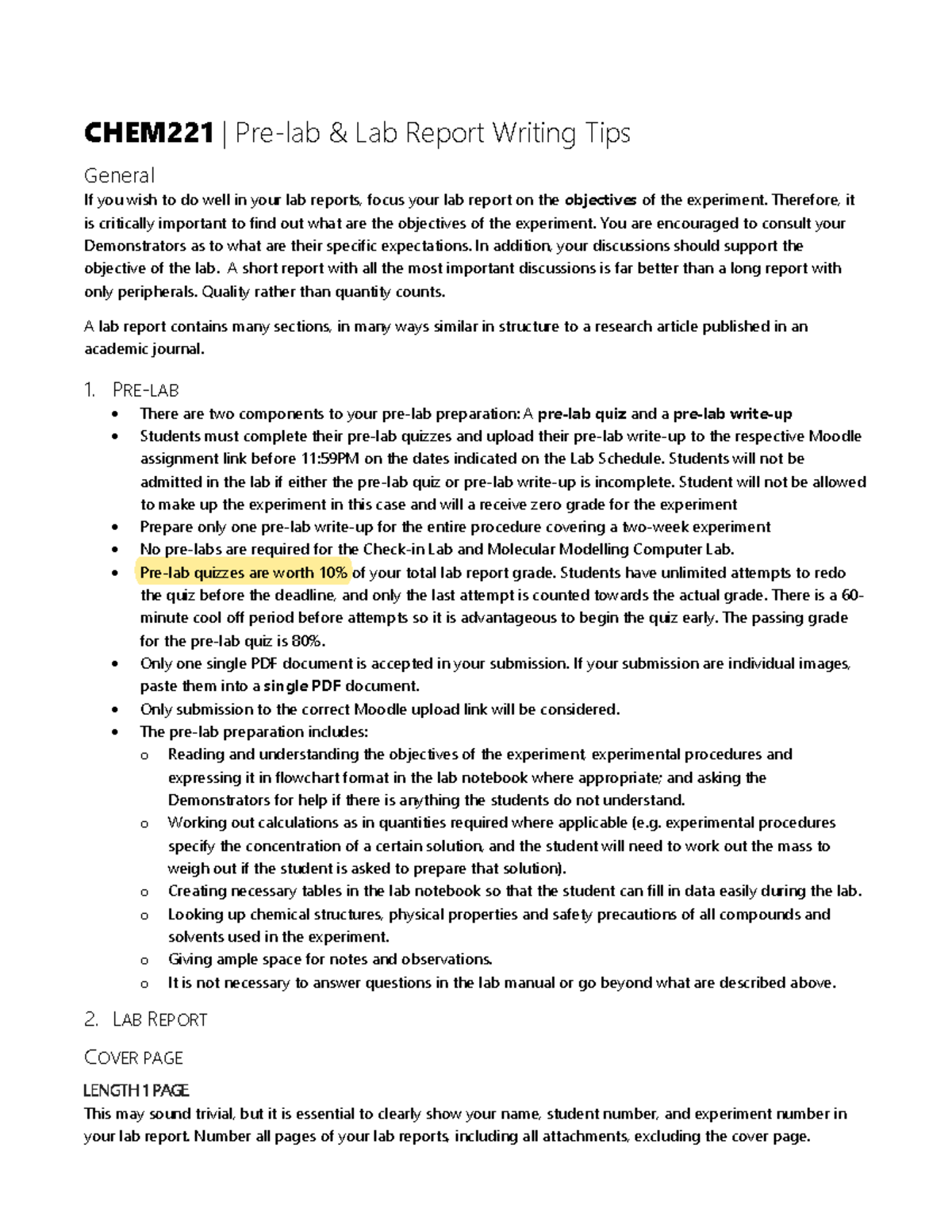 CHEM221 Pre-lab and lab report writing tips 2022 - Chem 221 - Concordia ...
