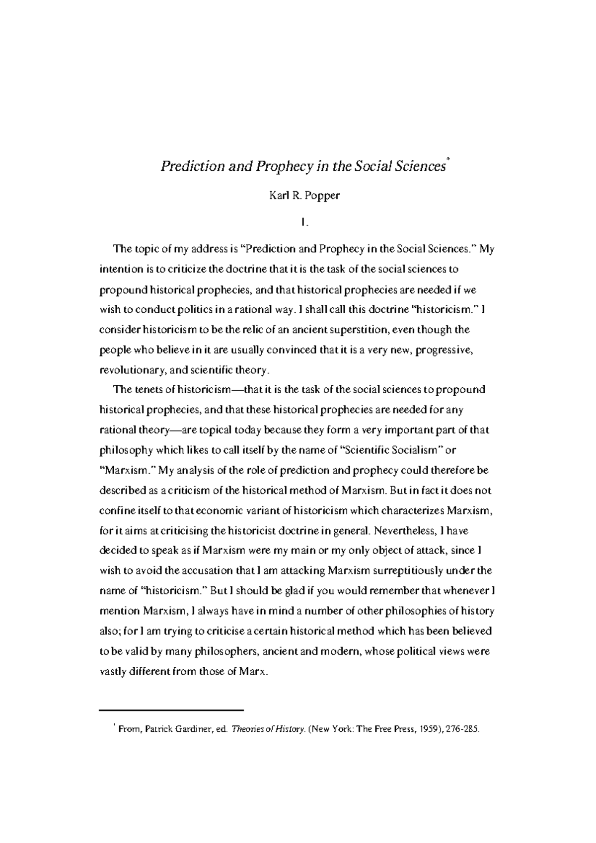 23. Karl Popper, Prediction and Prophecy in the Social Sciences - Pr e ...