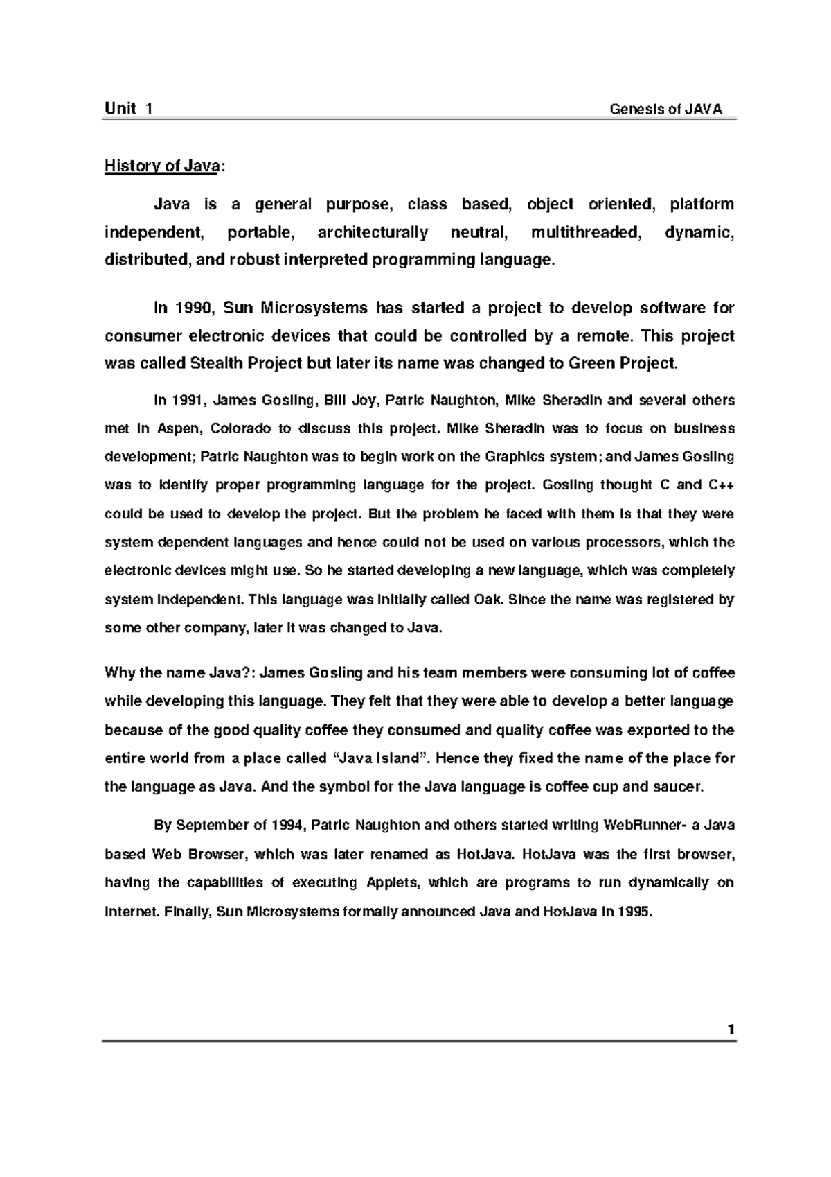 Java Programming Notes History Of Java Java Is A General Purpose