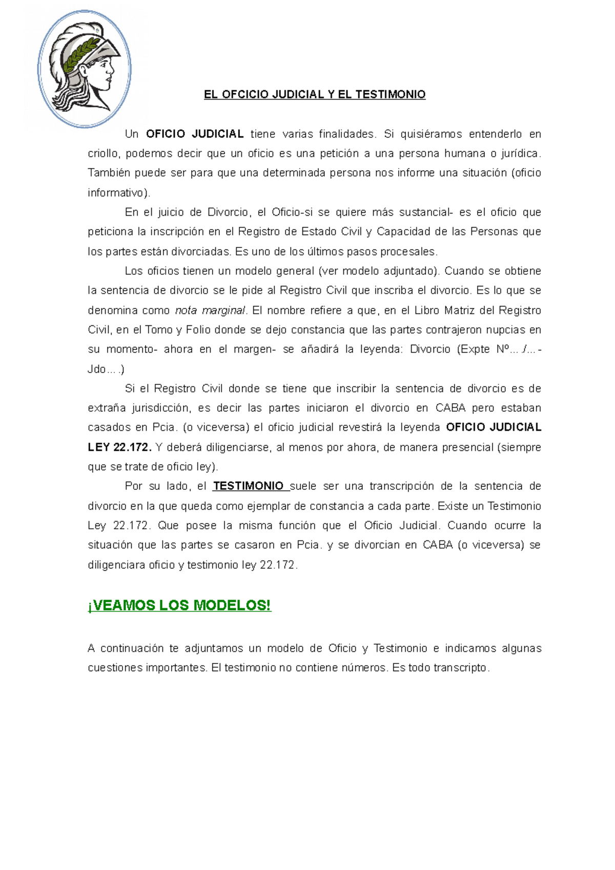 Oficio Y Testimonio CON Isntructivo - EL OFCICIO JUDICIAL Y EL ...