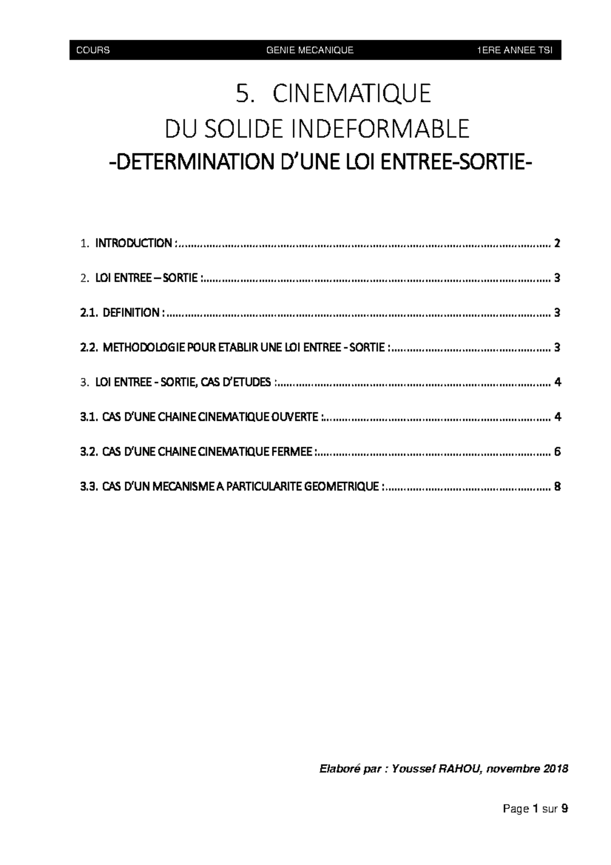 Cinematique Du Solide Indeformable - 5. CINEMATIQUE DU SOLIDE INDEFORMABLE - DETERMINATION D 9 ...