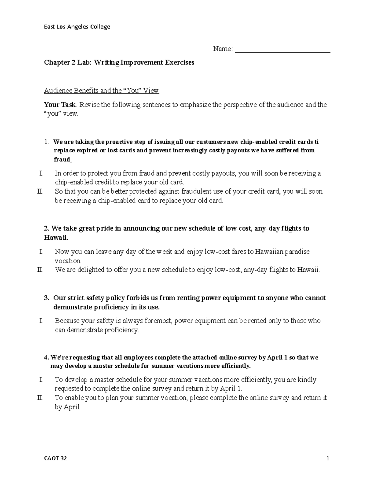 Chapter 2 Lab Assignment - Name: __________________________ Chapter 2 Lab: Writing Improvement ...