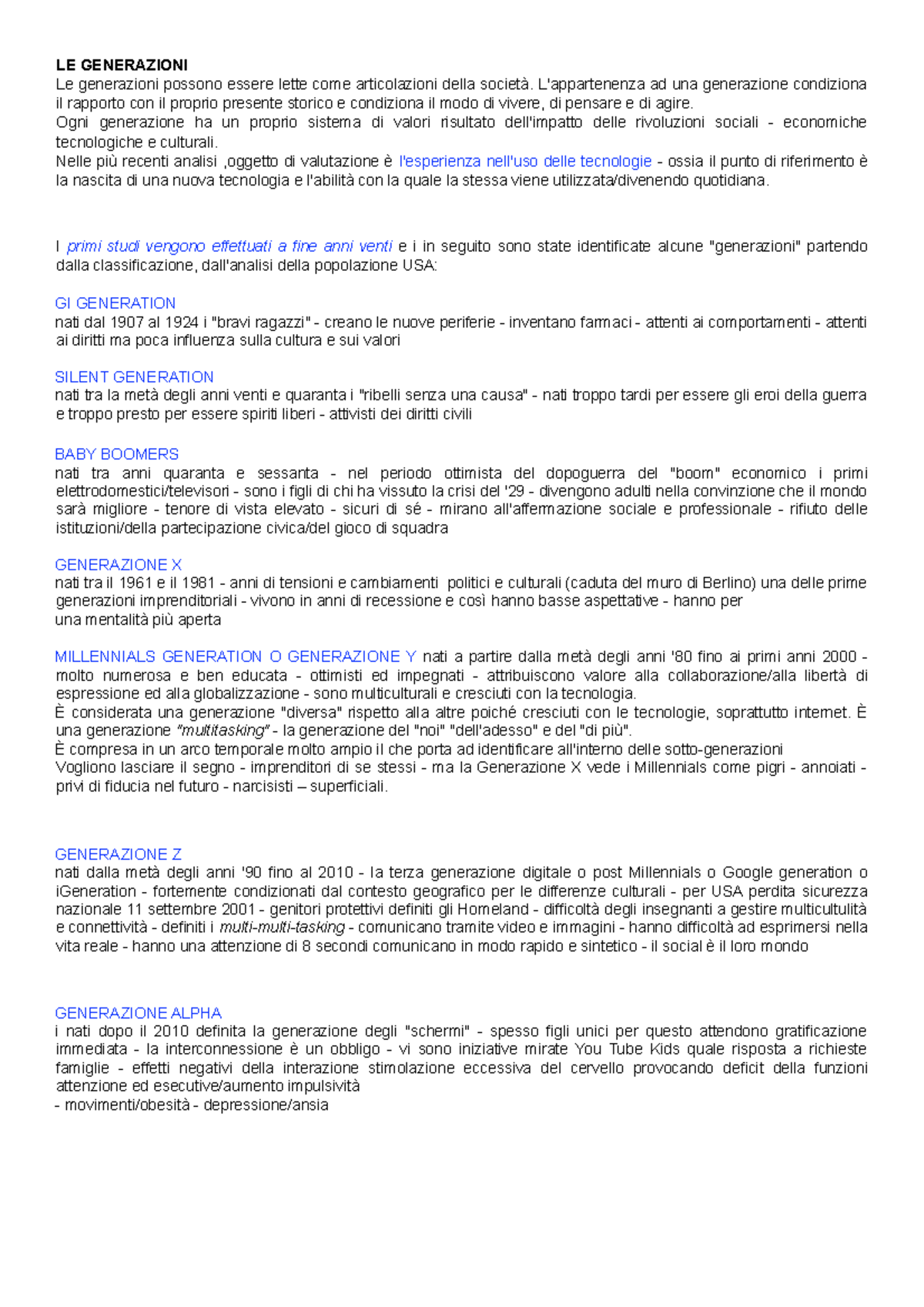 Approfondimento Generazioni - LE GENERAZIONI Le generazioni possono ...