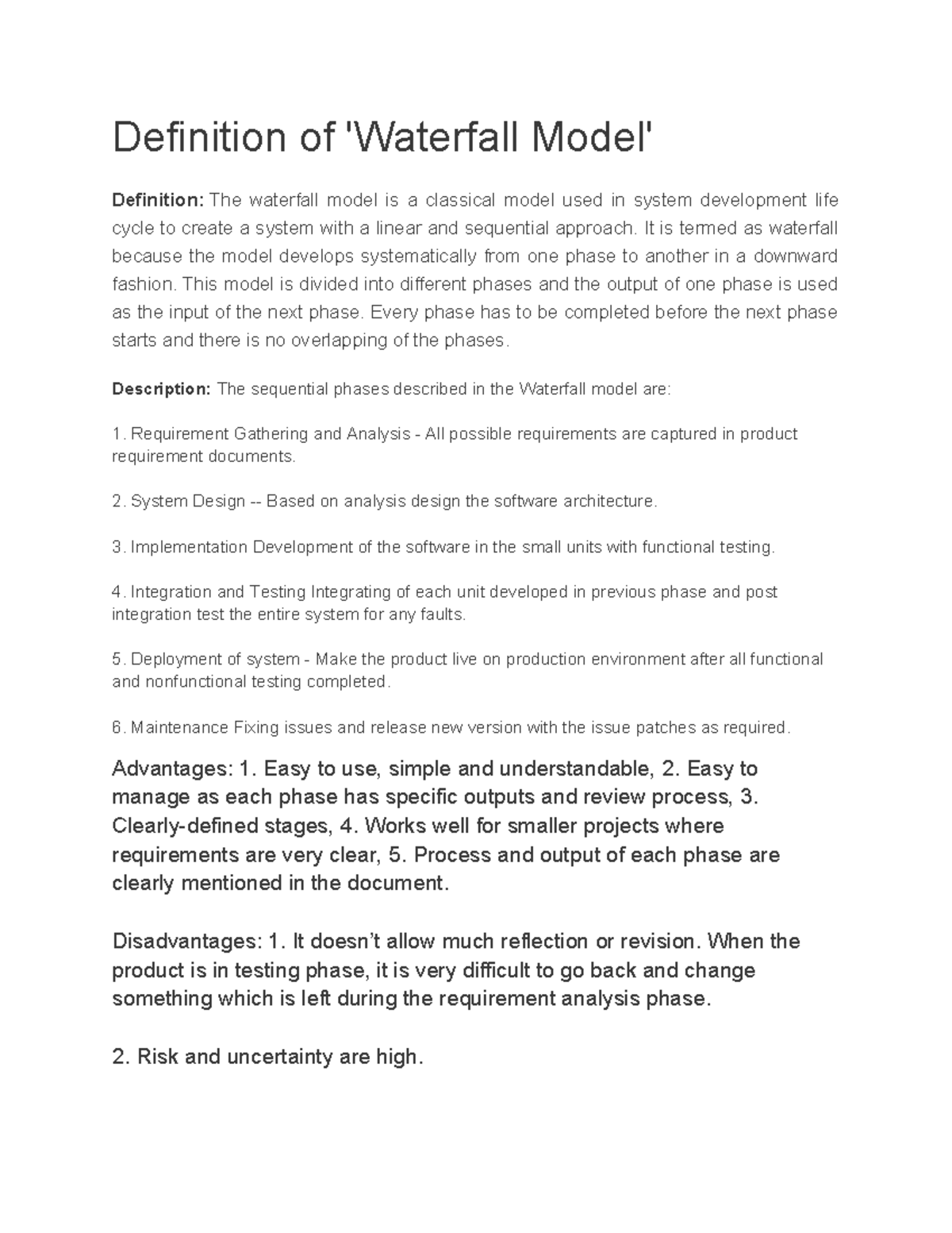 Se-Models - ALL MODEL - Definition of 'Waterfall Model' Definition: The ...