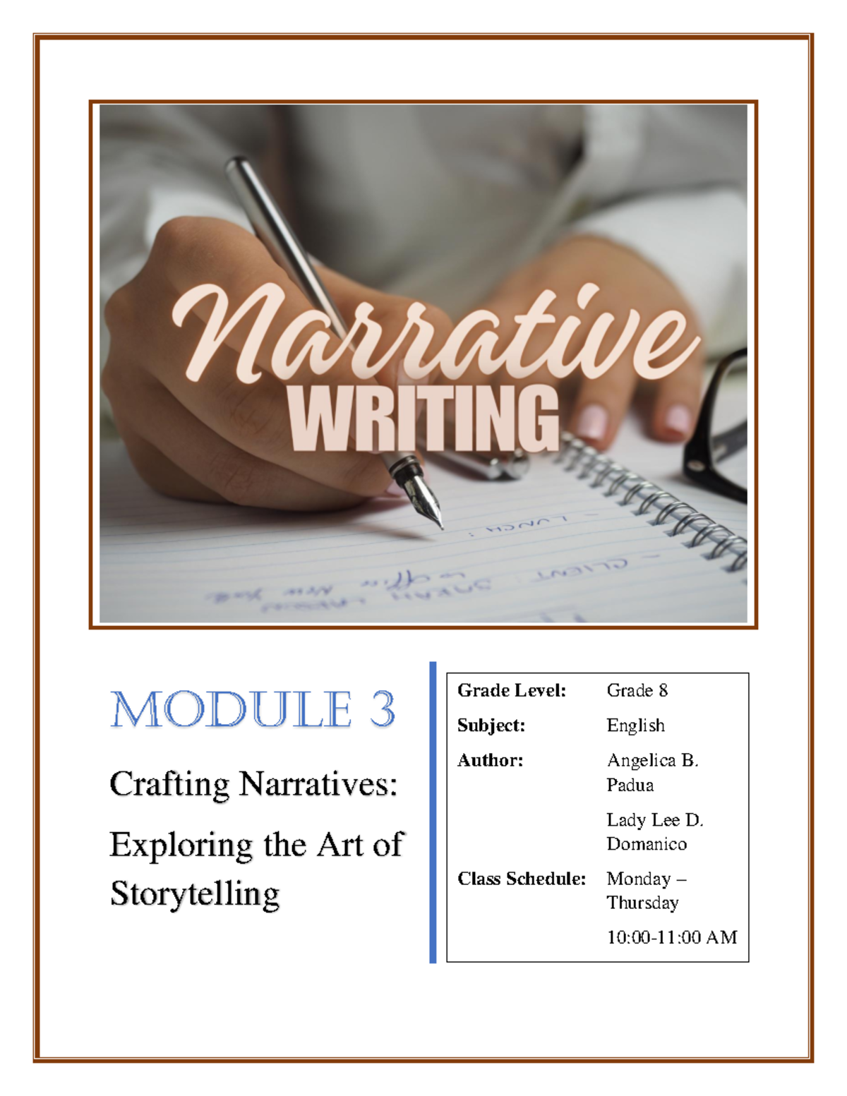 Module in English 8 - MODULE 3 Crafting Narratives: Exploring the Art ...
