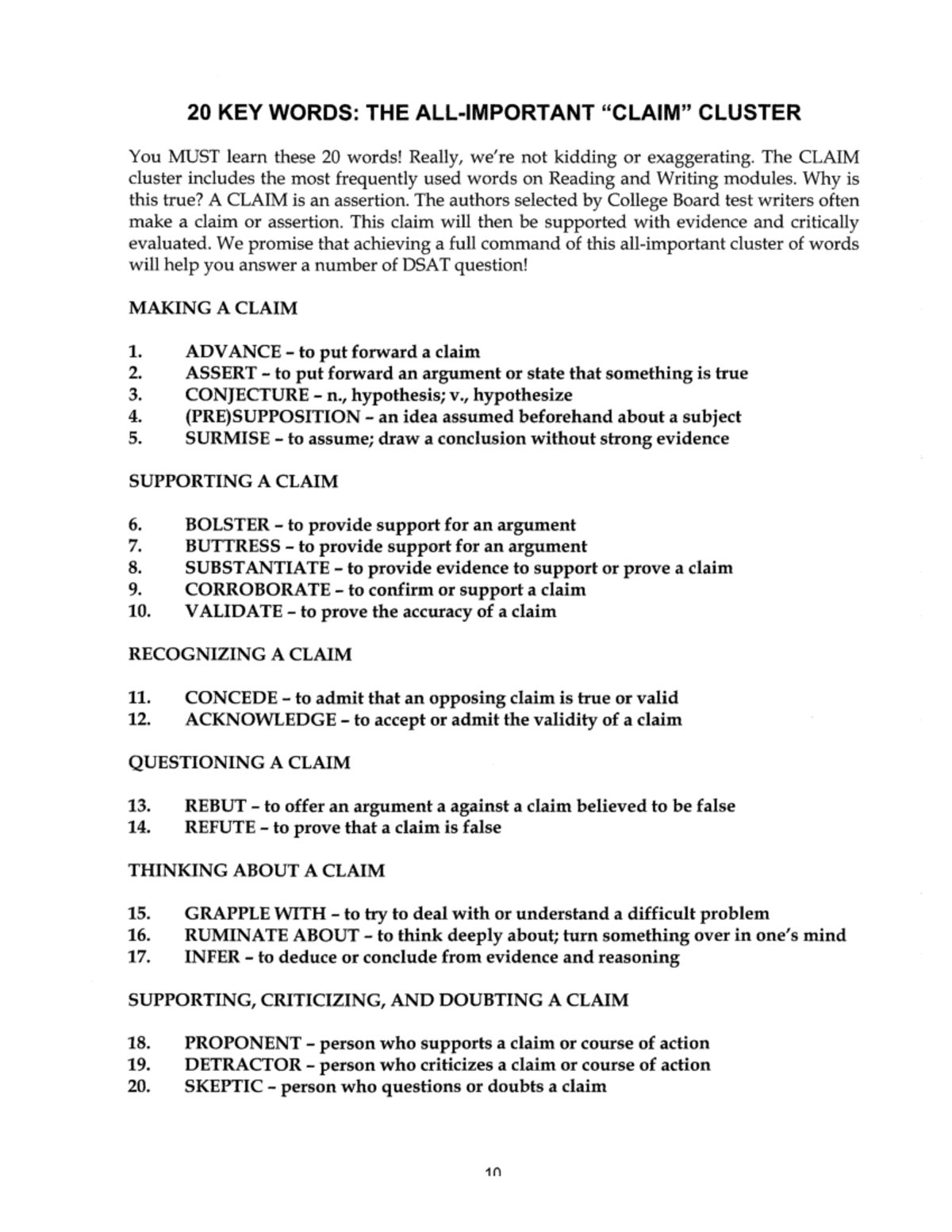 Vocab word list - poihp9 - 20 KEY WORDS: THE CLUSTER You MUST learn ...