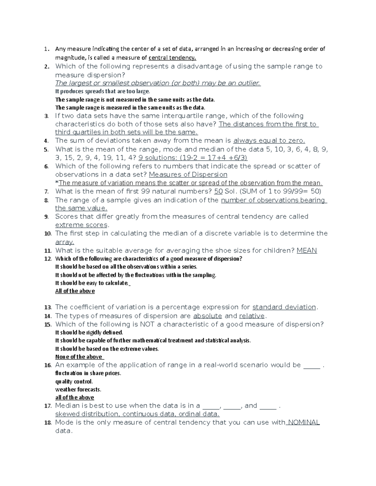 Statsap - ASSIGNMENT - 1. Any measure indicating the center of a set of data, arranged in an ...