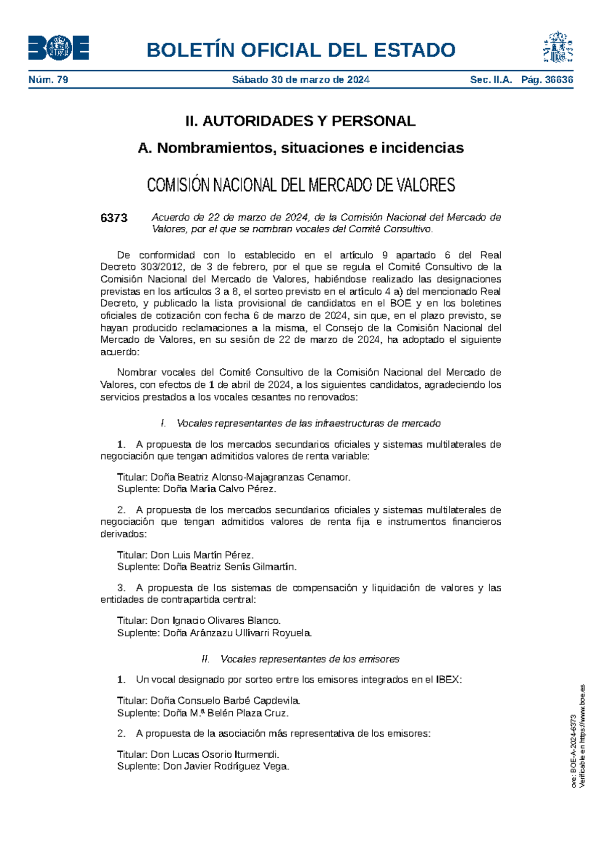 BOE A 2024 6373 - BOE A 2024 6373 - II. AUTORIDADES Y PERSONAL A. Nombramientos, situaciones e ...