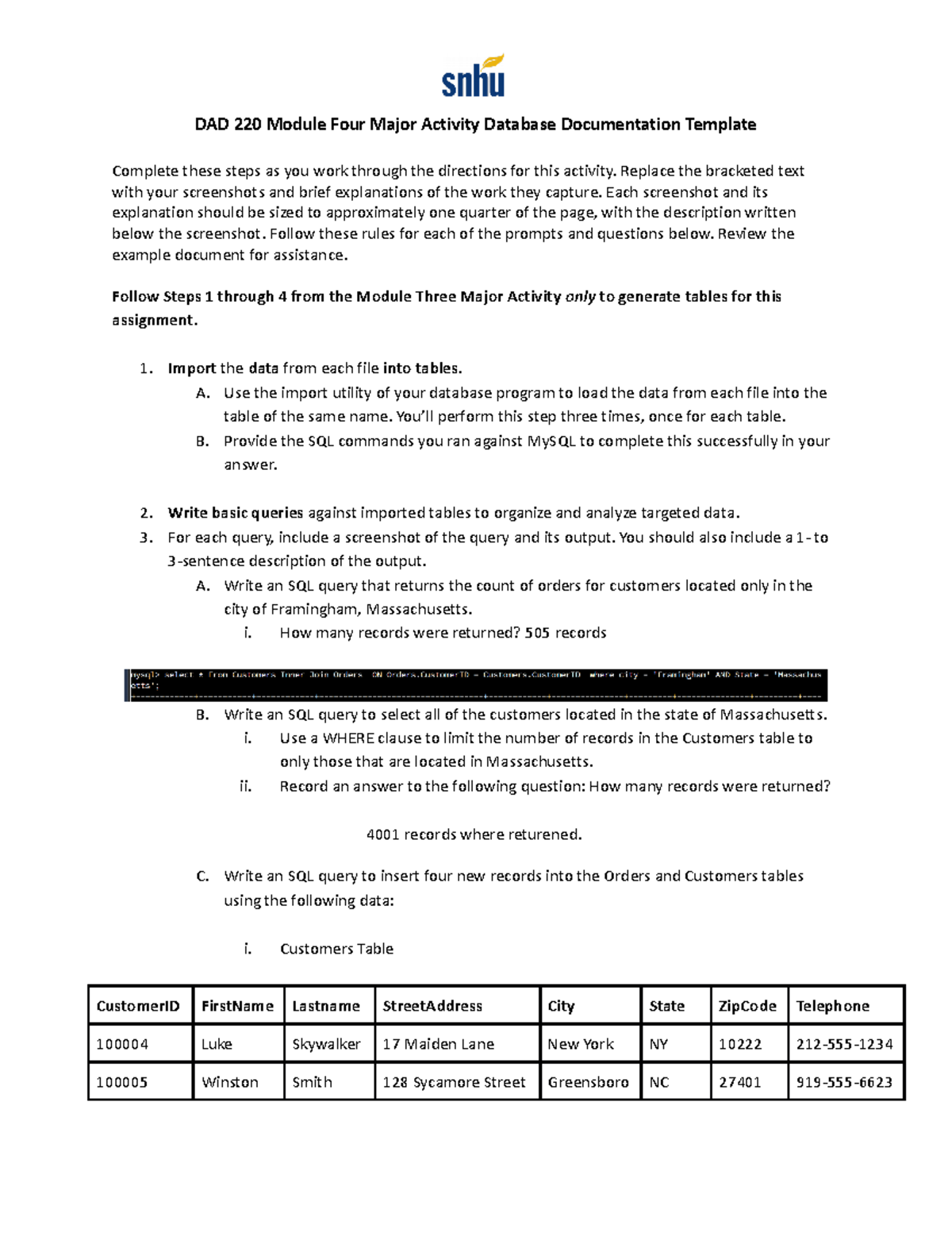 DAD 220 Module Four Major Activity Database Documentation Zach Pendenza ...