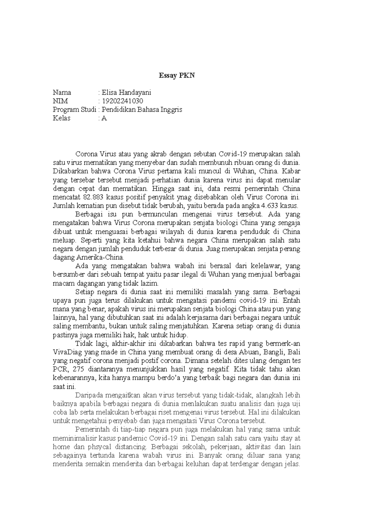 Essay PKN - Essay PKN Nama : Elisa Handayani NIM : 19202241030 Program ...