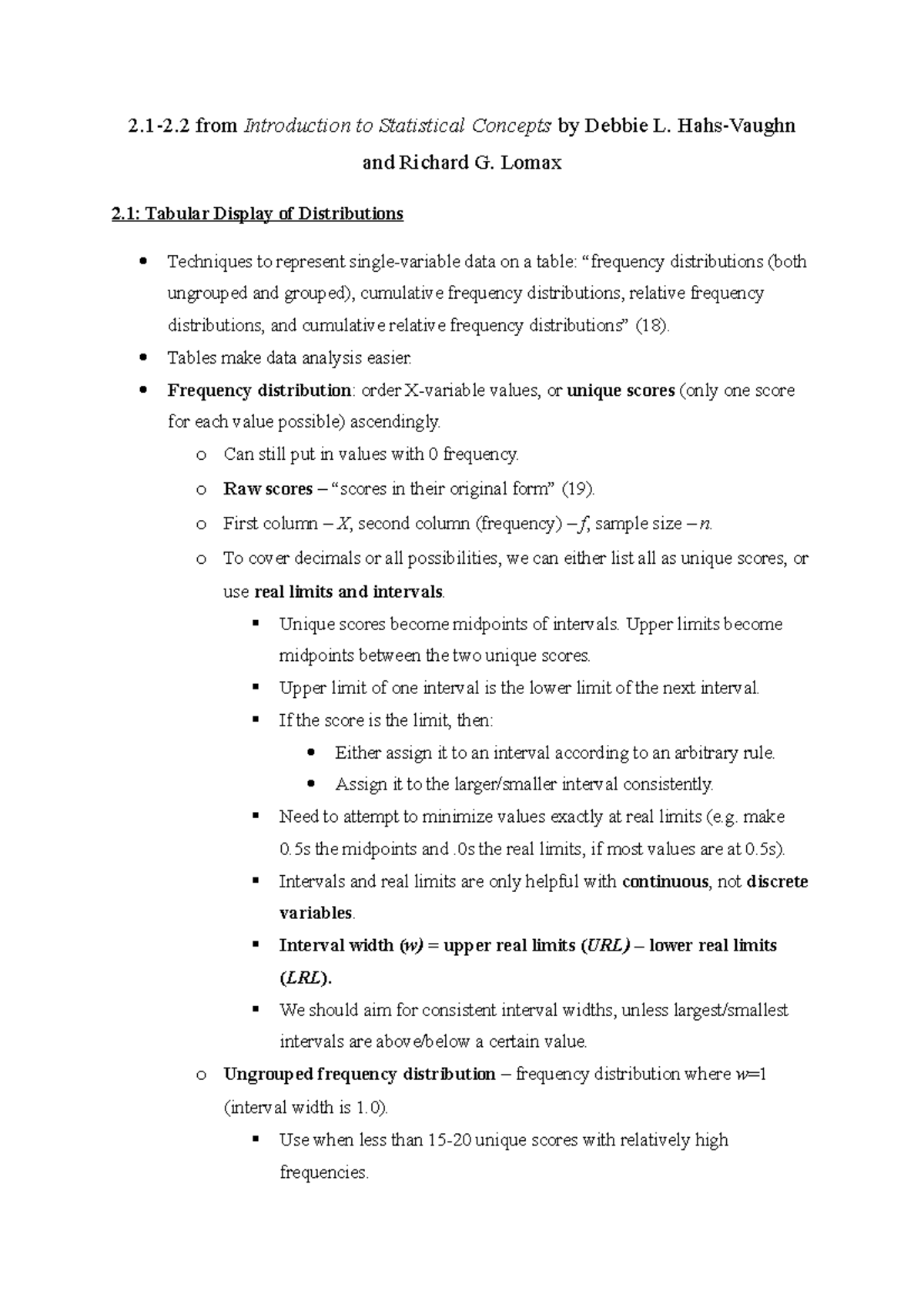 Hahs-Vaughn and Lomax "Introduction to Statistical Concepts" 2.1-2.2 ...