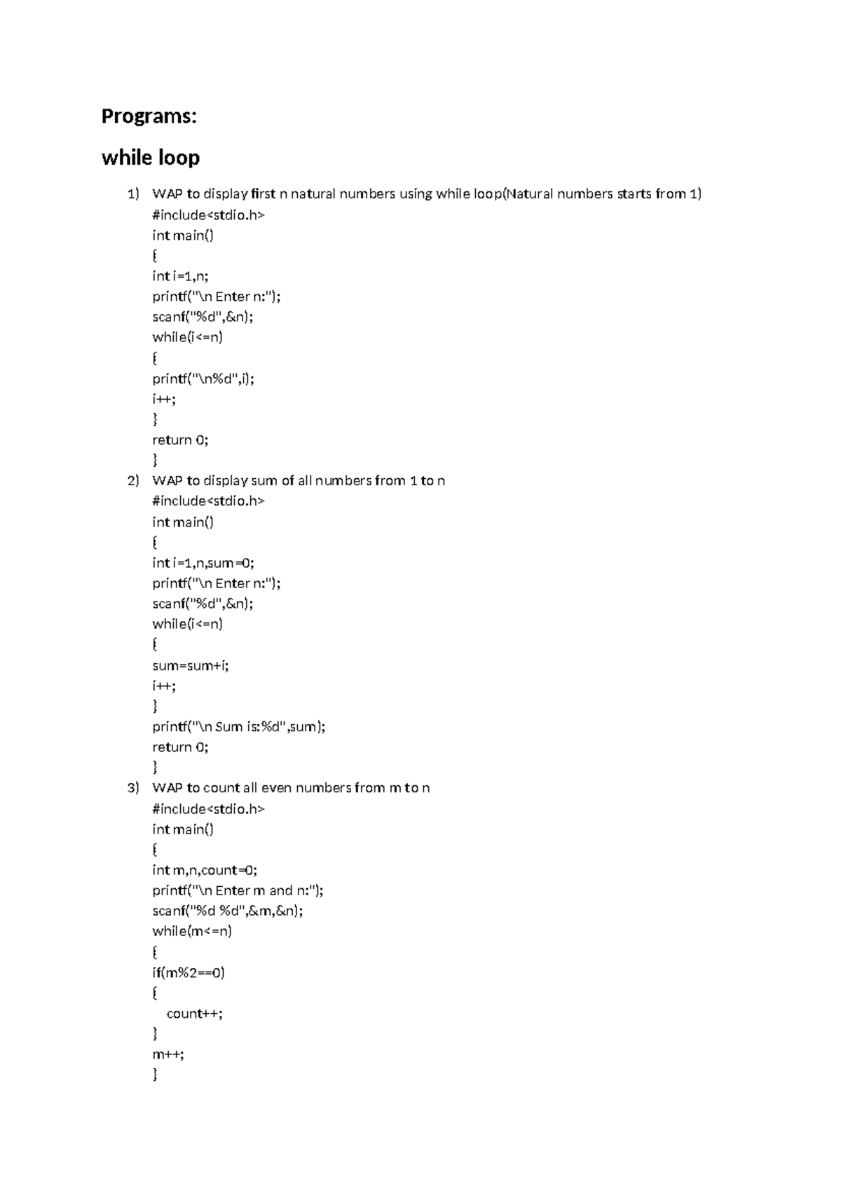 Programs on Loops Nested Loops Jump statements - Programs: while loop 1) WAP to display first n ...