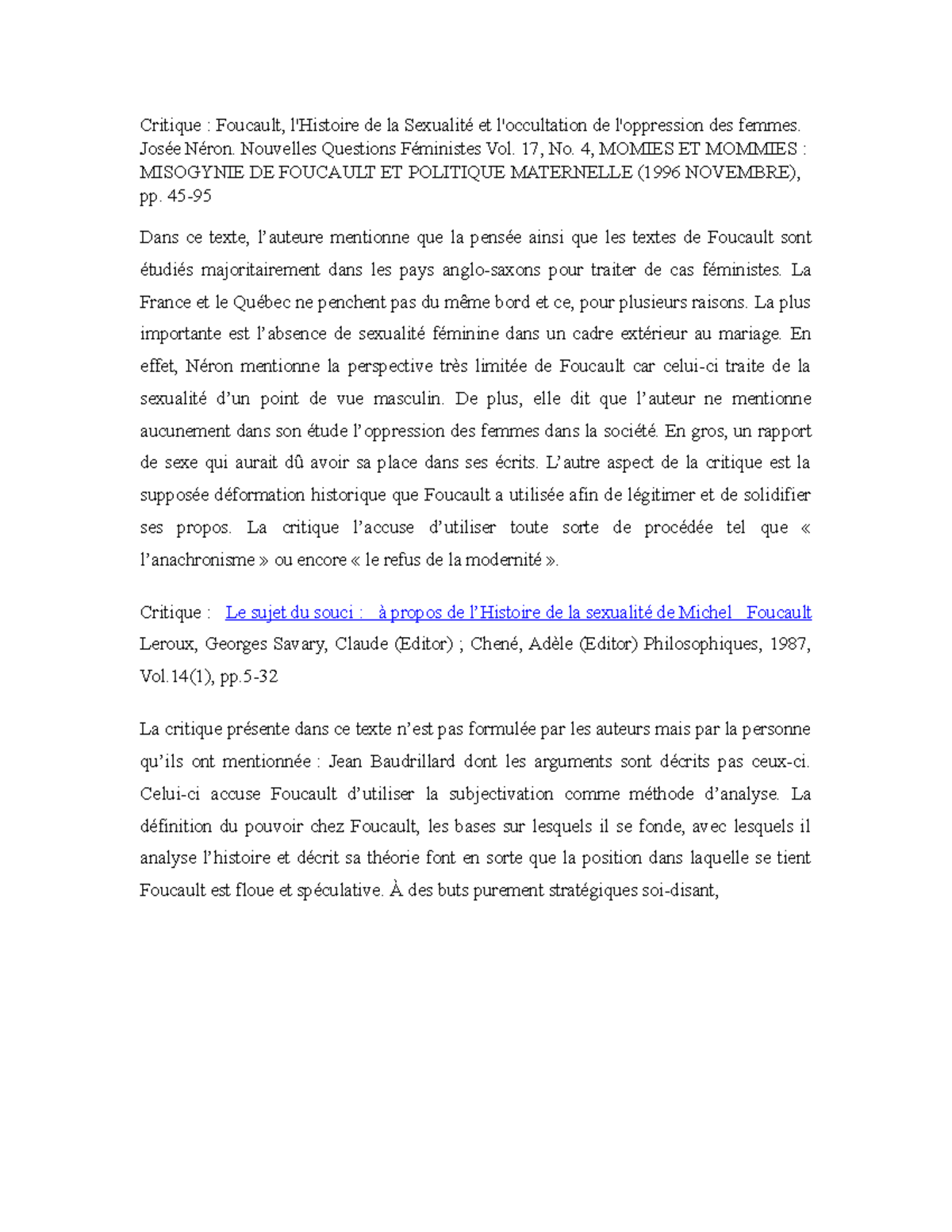 2 critiques - Critique de 2 textes - Critique : Foucault, l'Histoire de ...