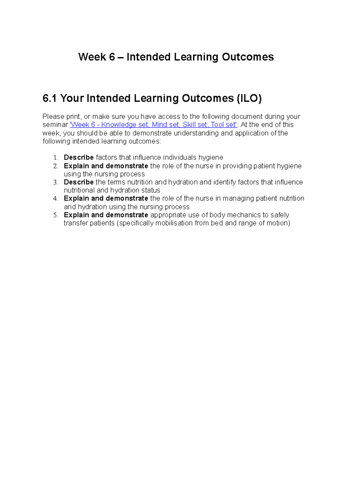 Week 6 Learning Outcomes - Week 6 – Intended Learning Outcomes 6 Your ...