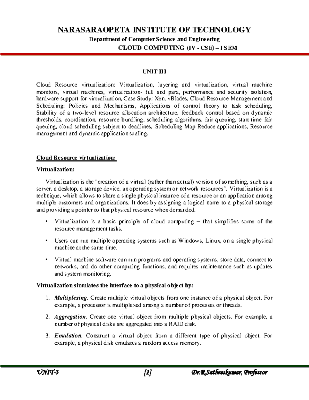 Cloud Computing UNIT-3 - NARASARAOPETA INSTITUTE OF TECHNOLOGY ...