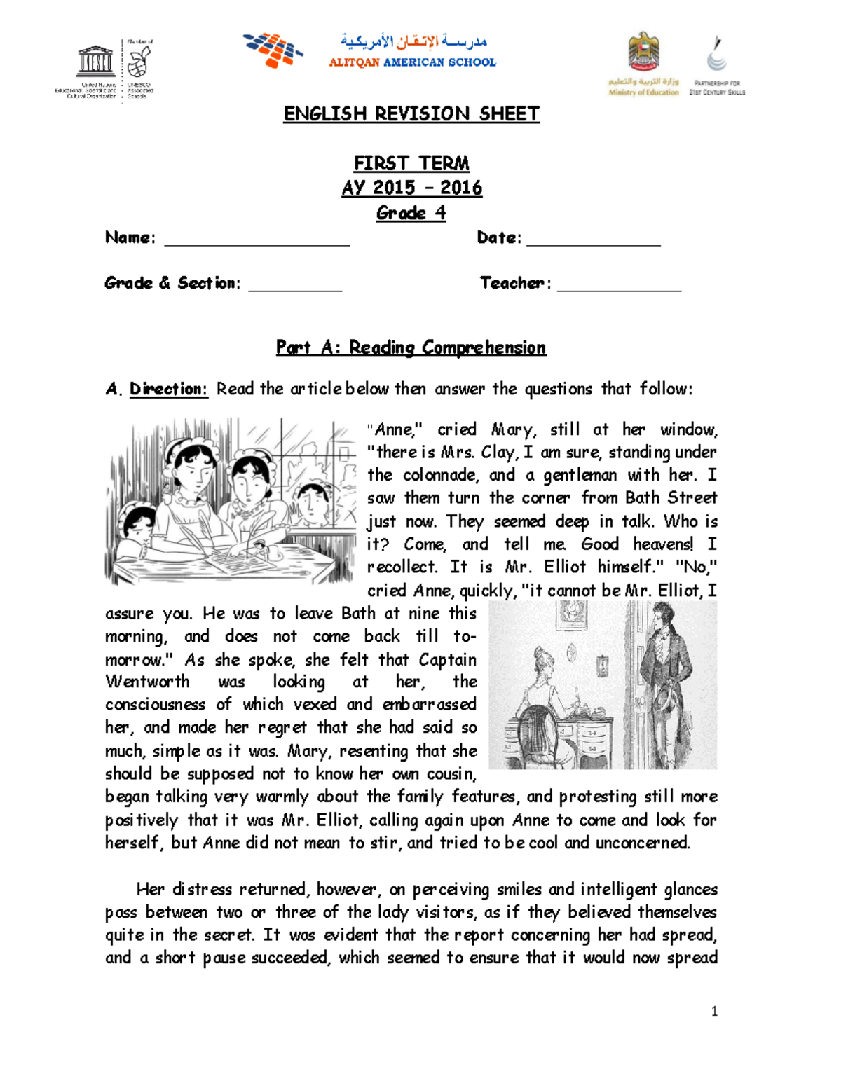 Grade 4 English Revision Sheet ENGLISH REVISION SHEET FIRST TERM AY grade-4-english-revision-sheet-english-revision-sheet-first-term-ay