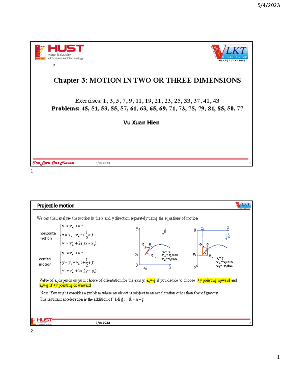 4. Motion in two or three dimesions - One Love. One Future. 1 Vu Xuan ...