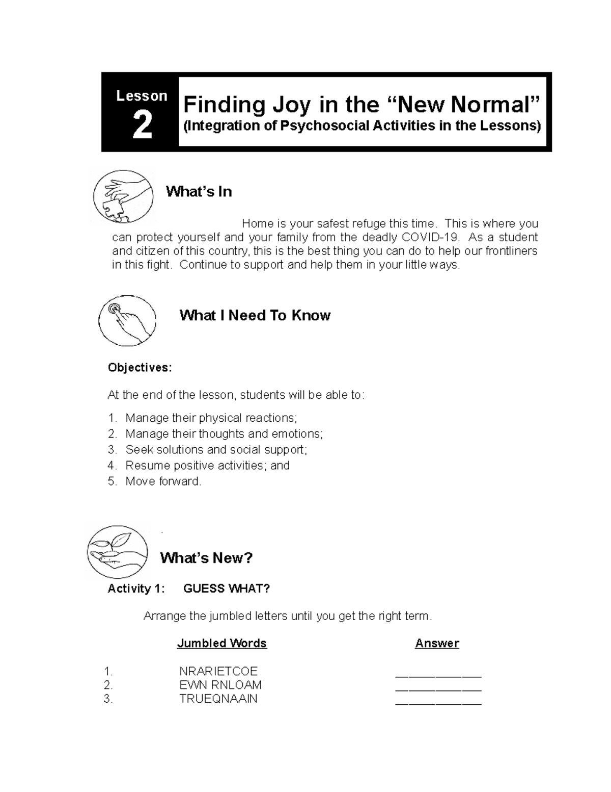 PE 4 Lesson 2 Q3 - ASDASF - Lesson Finding Joy in the “New Normal ...