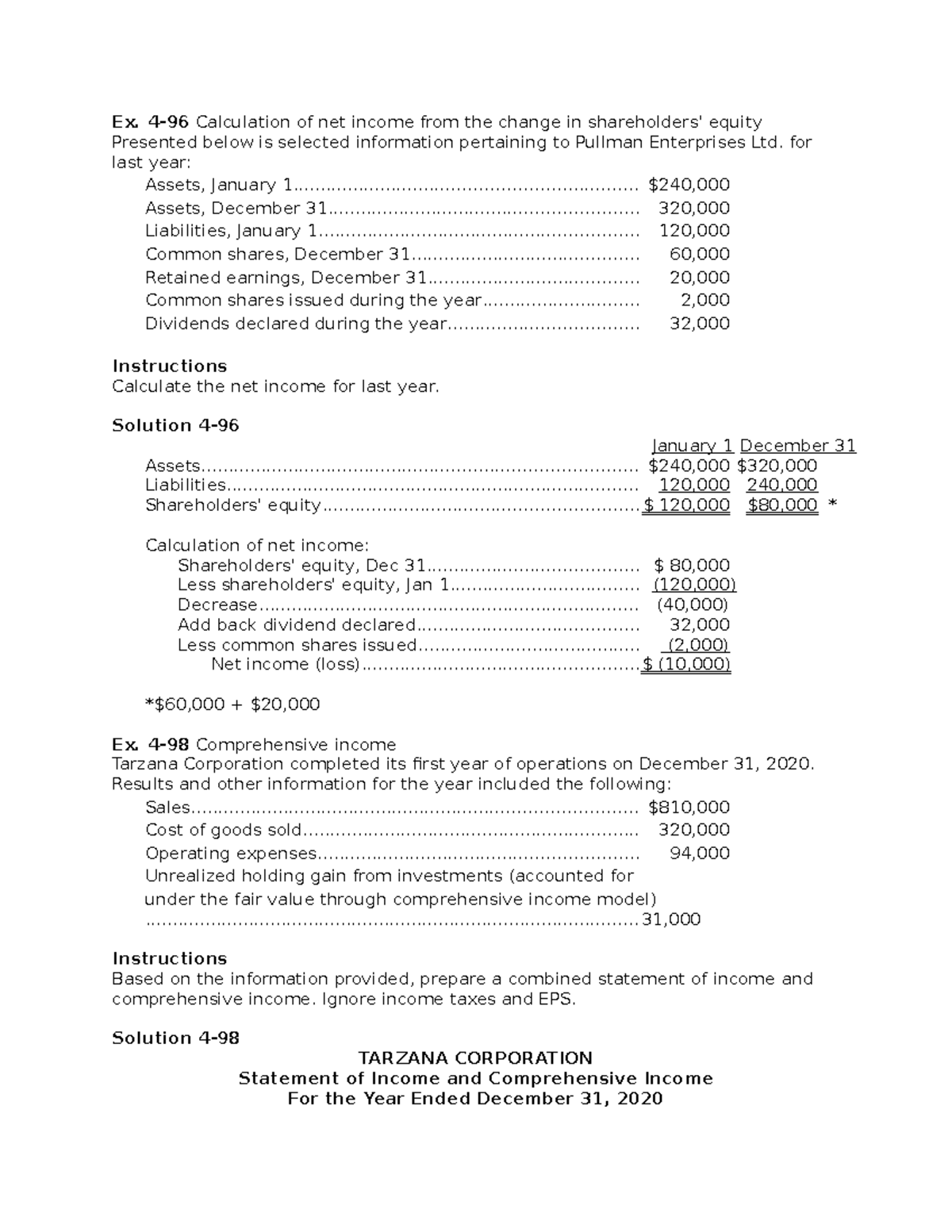 Practice Sheet 2 - Ex. 4-96 Calculation of net income from the change ...