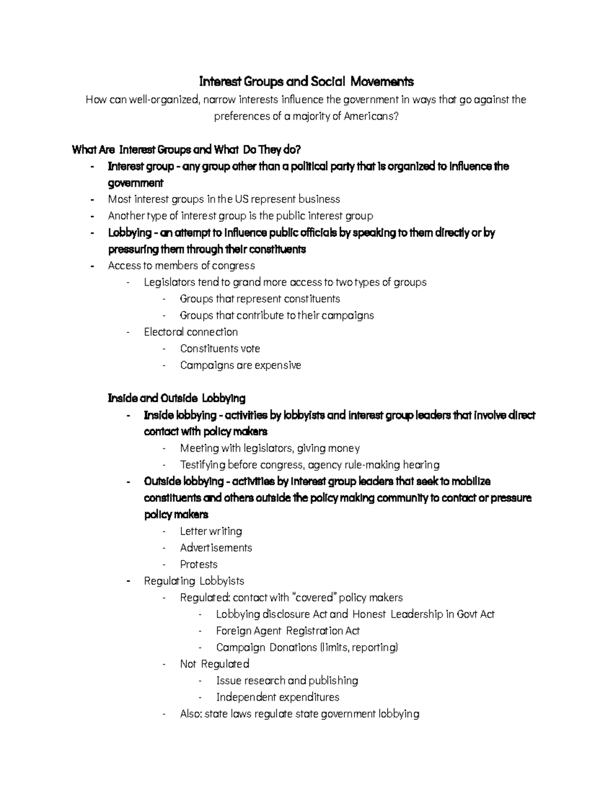 Interest Groups and Social Movements - FEC (2010), Buckley v. Valeo ...