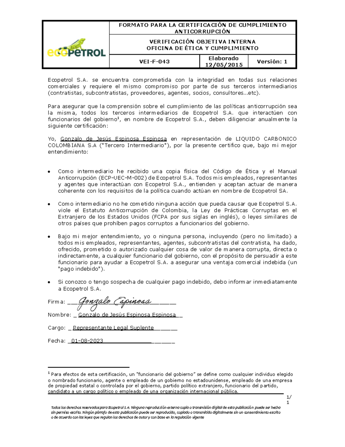 Formato Divulgación Formato Para La CertificaciÓn De Cumplimiento