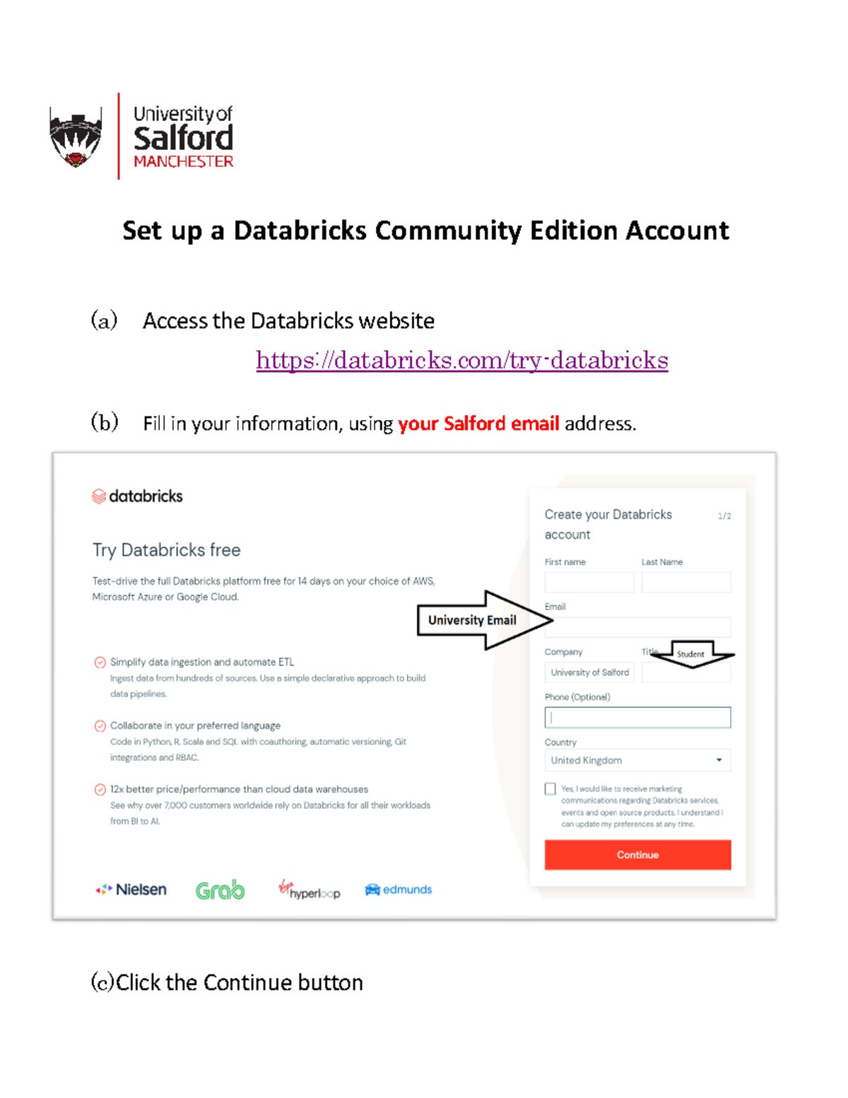 Set up a Databricks account - Set up a Databricks Community Edition Account (a) Access the - Studocu