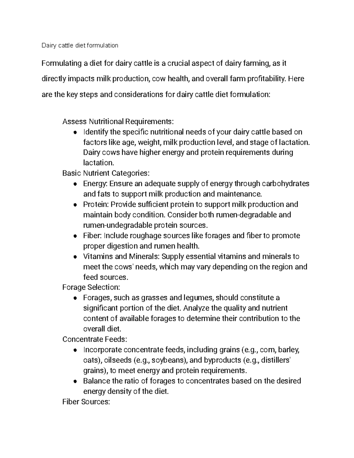 Dairy cattle diet formulation - Dairy cattle diet formulation Formulating a diet for dairy ...