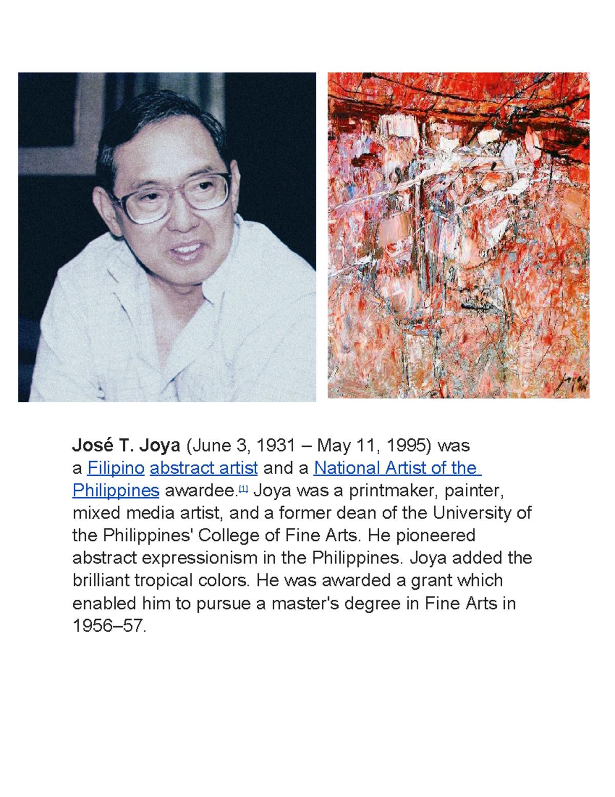 Contemporary arts - José T. Joya (June 3, 1931 – May 11, 1995) was a ...