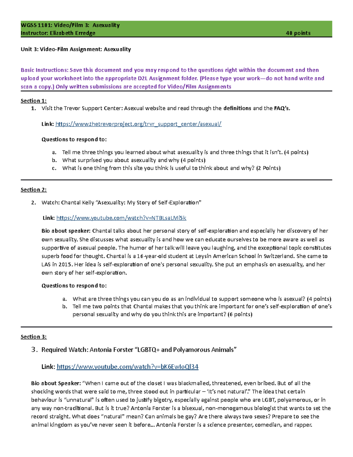 Unit 3 Video-Film Assignment - WGSS 1101: Video/Film 3: Asexuality ...