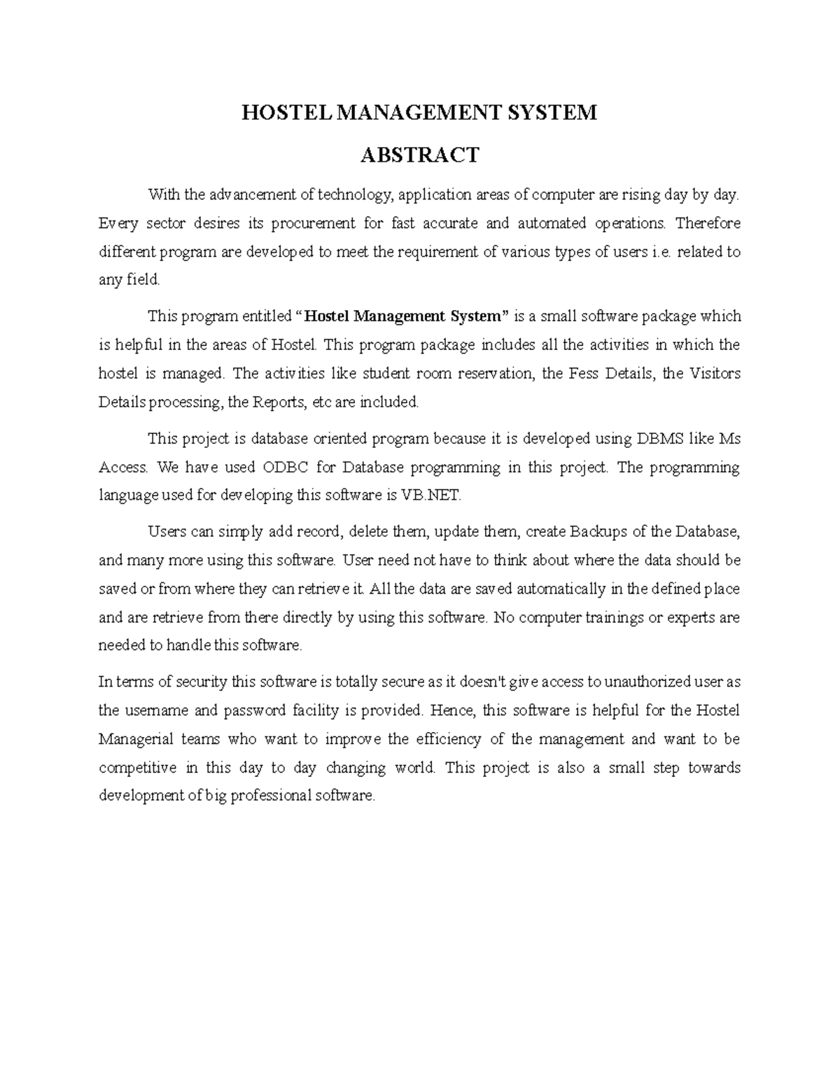 Hostel Management - This is a final year project report - HOSTEL ...