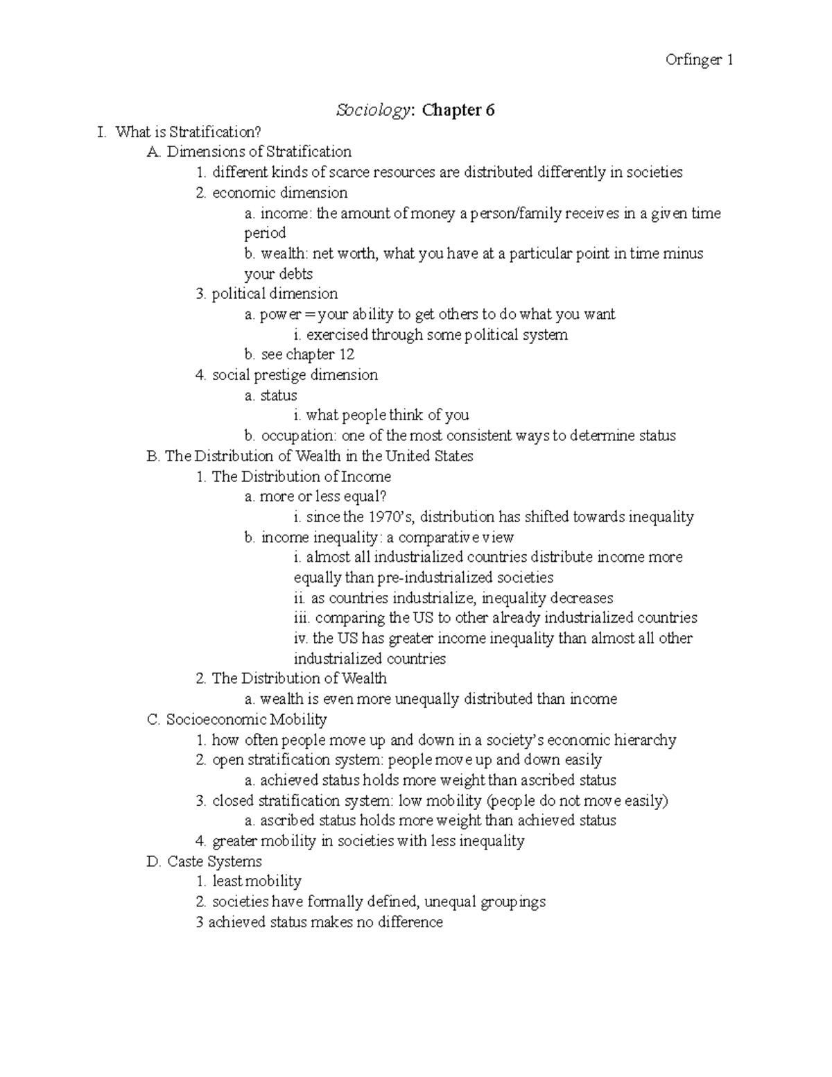 Chapter 6 outline - Orfinger 1 Sociology: Chapter 6 I. What is ...
