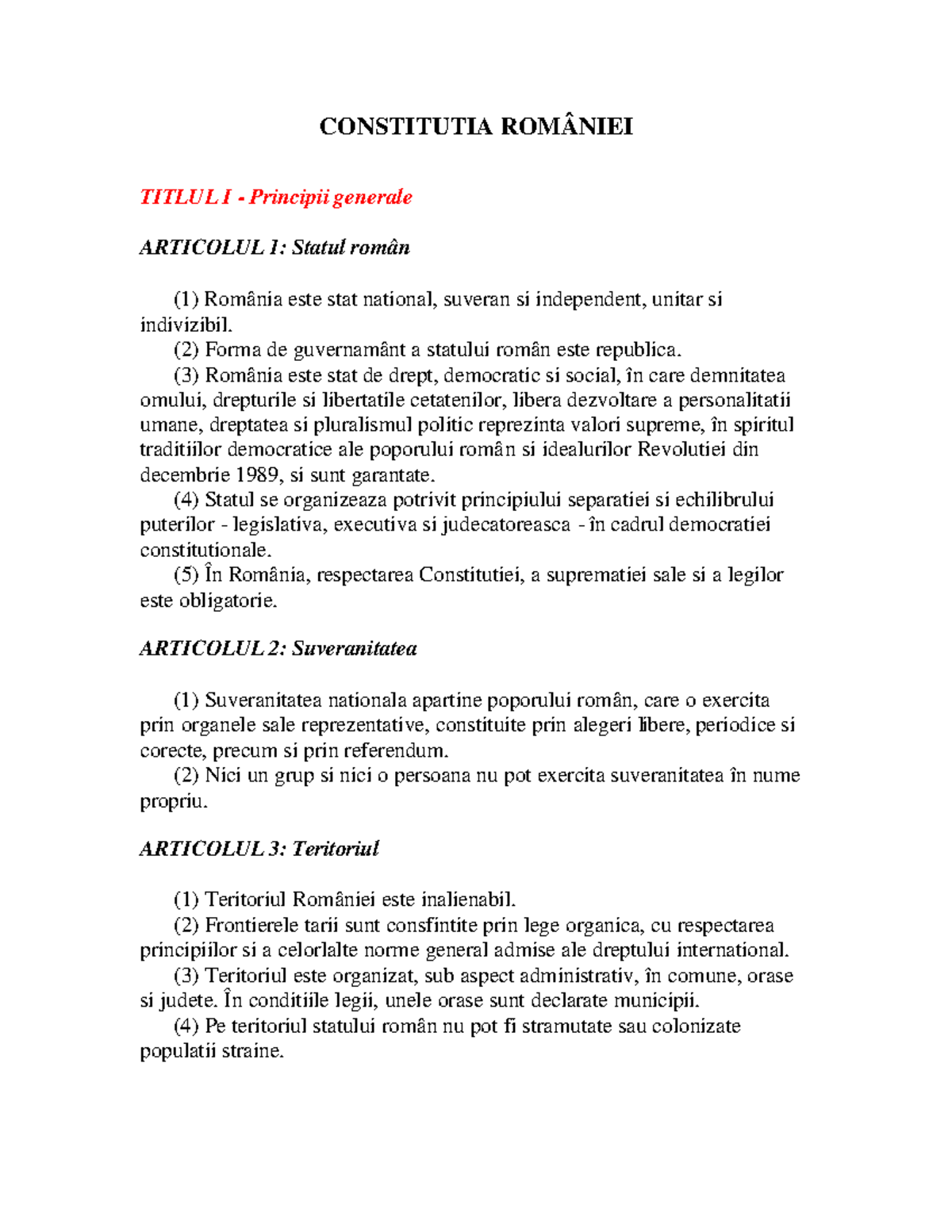 Constitutia-Romaniei - CONSTITUTIA ROMÂNIEI TITLUL I - Principii ...