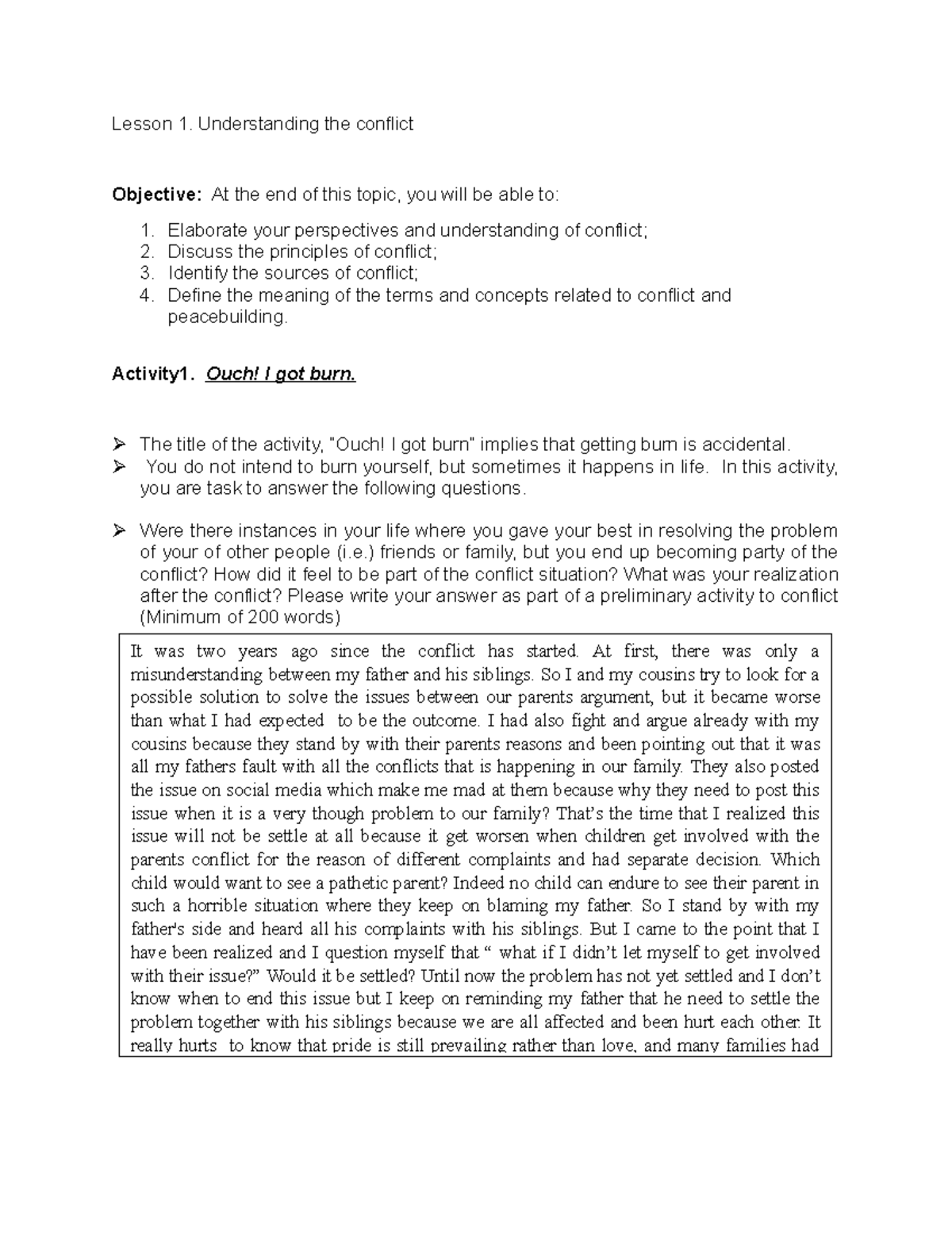 Introduction to Conflict-1 - Lesson 1. Understanding the conflict ...