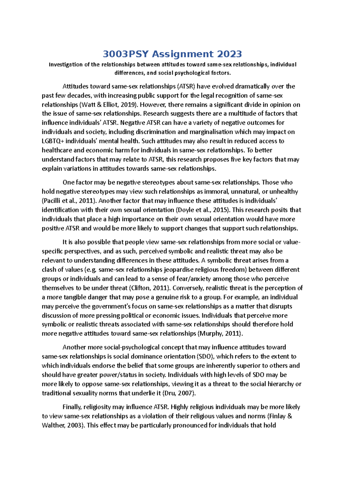 3003PSY2023 Information Sheet-3 - 3003PSY Assignment 2023 Investigation of the relationships ...