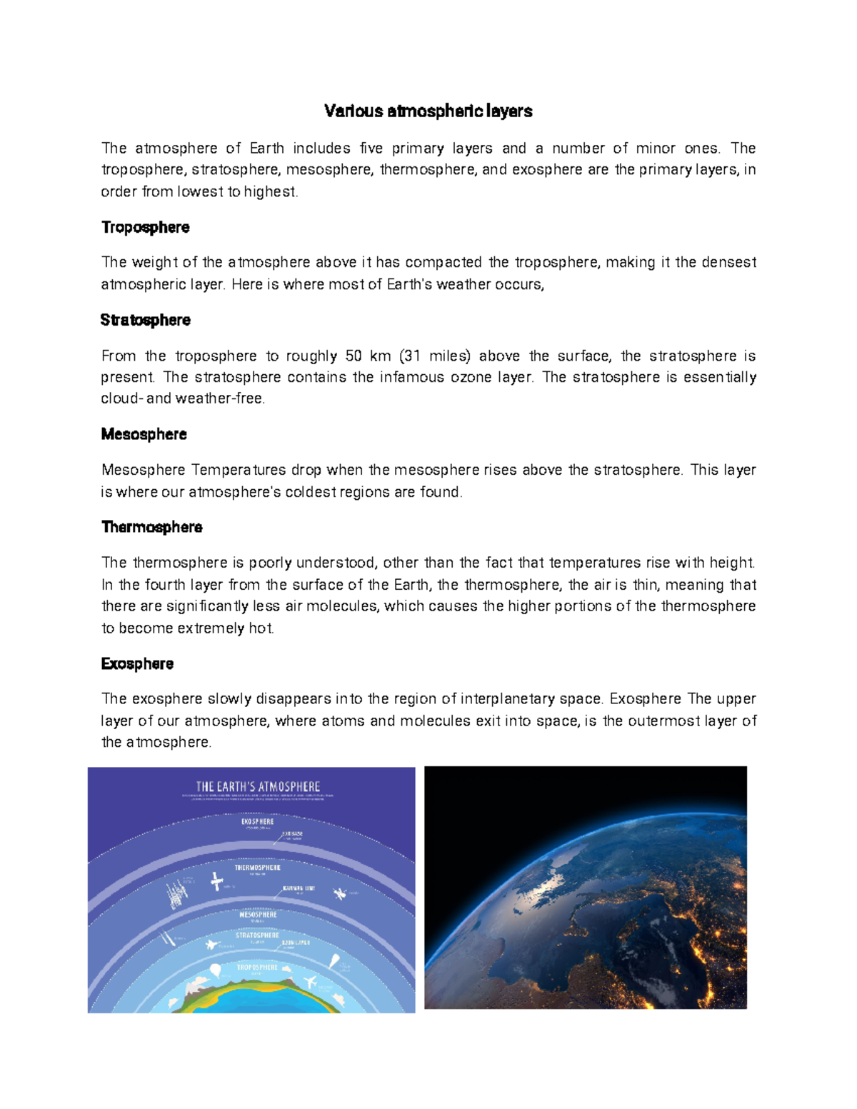 Various atmosphere Office - Variousatmosphericlayers The atmosphere of ...