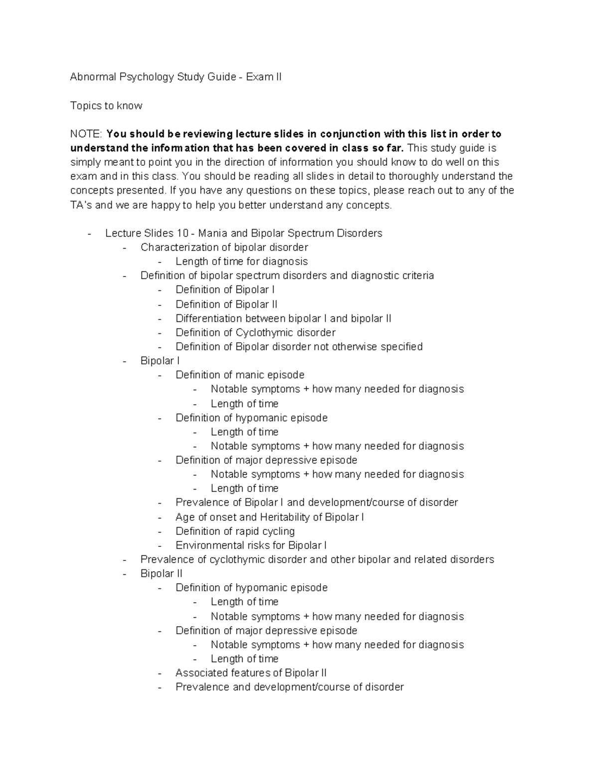 Study guide 2 abnormal psych - Abnormal Psychology Study Guide - Exam ...