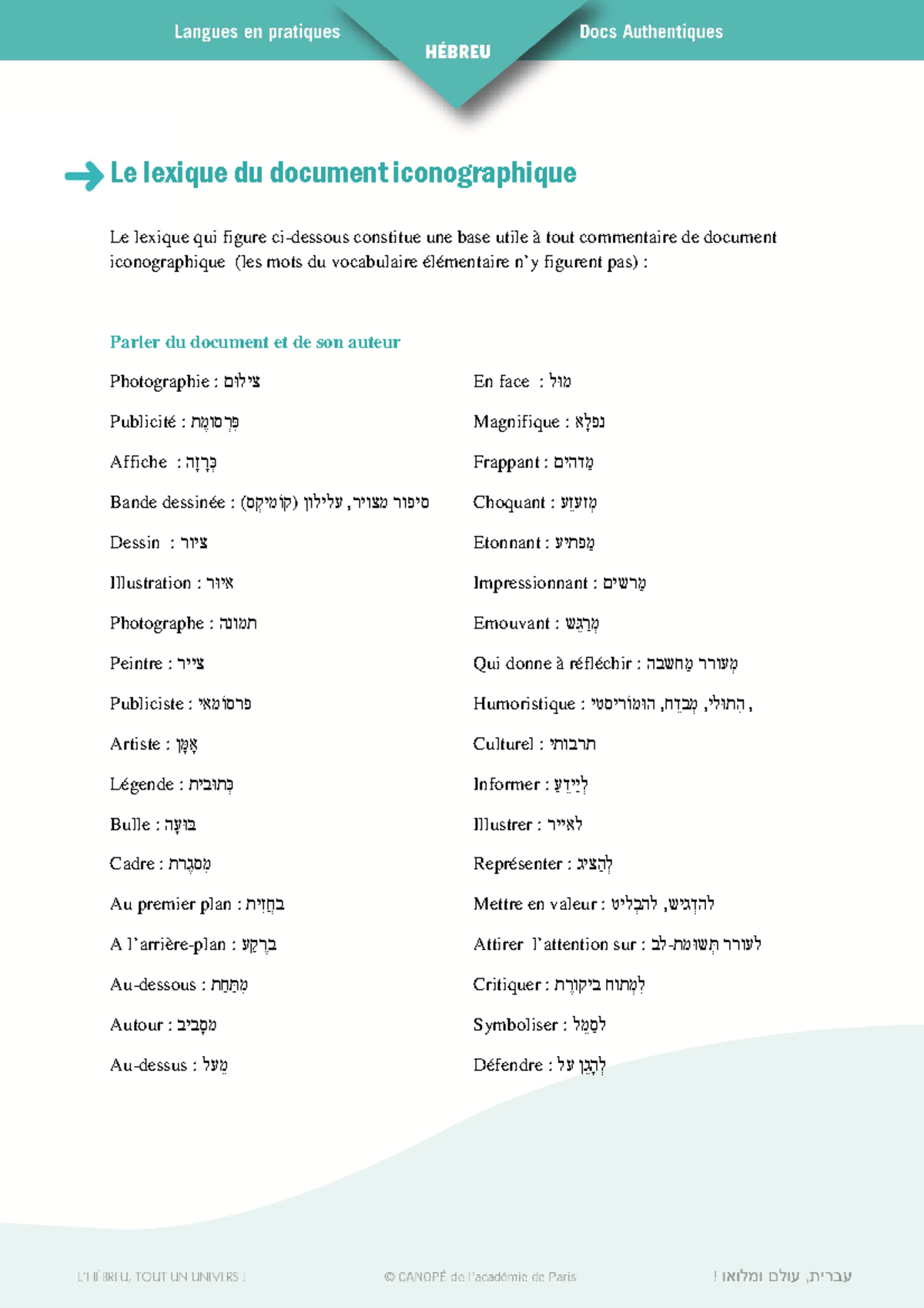 Lexique doc iconographique - Le lexique du document iconographique Le lexique qui figure ci ...