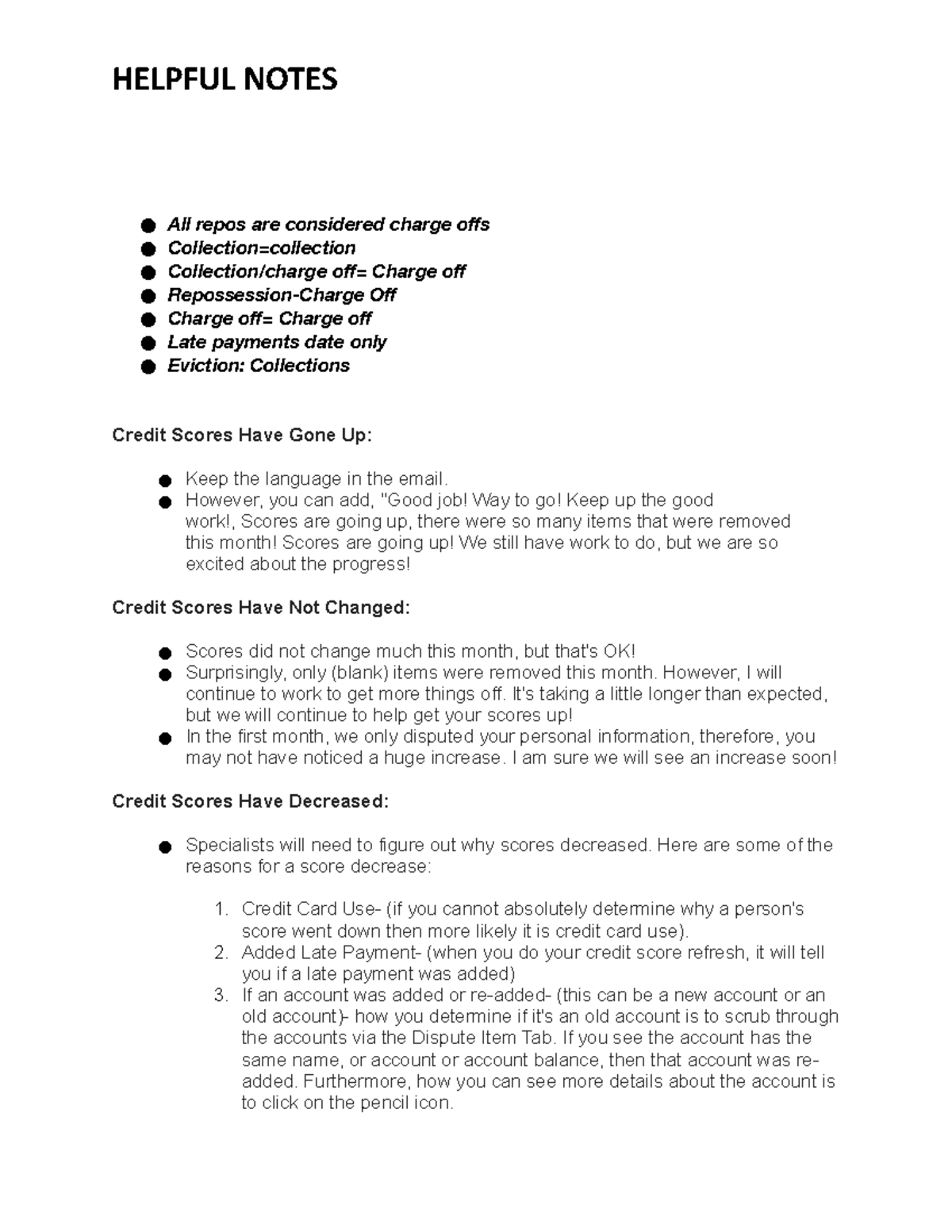Helpful Notes - tips for credit repair. - All repos are considered ...